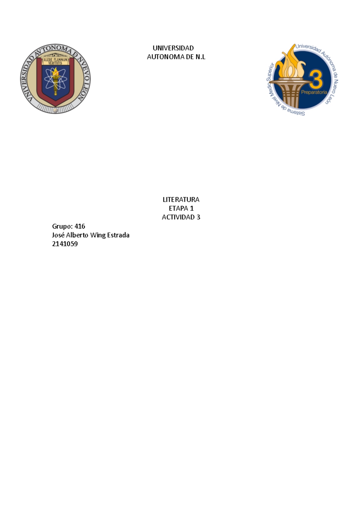 JAWE AR3 Etapa 1 Literatura - Literatura II - UNIVERSIDAD AUTONOMA DE N LITERATURA ETAPA 1 ...