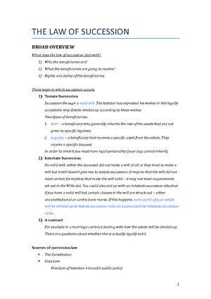 THE LAW OF Succession notes semester 1 - THE LAW OF SUCCESSION ...