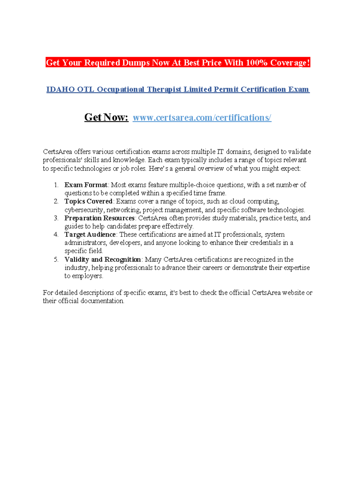 Idaho OTL Occupational Therapist Limited Permit Certification Exam ...