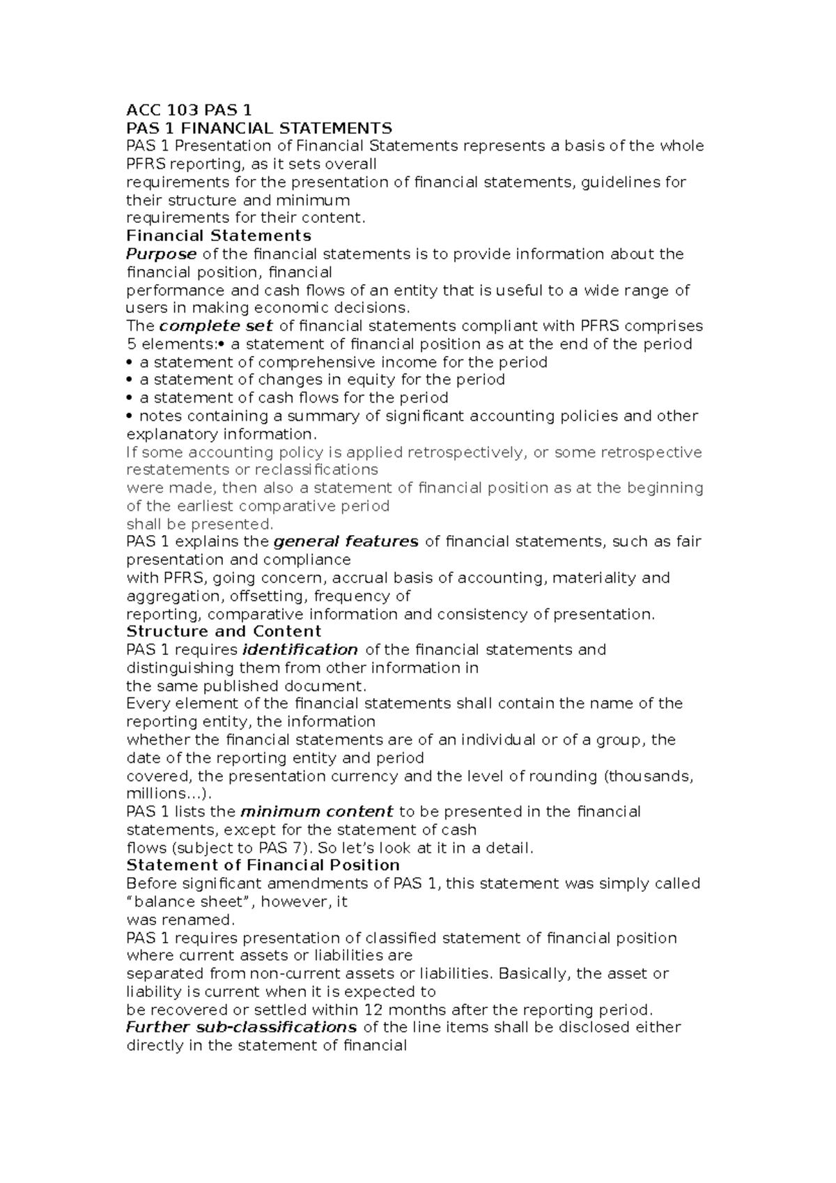 ACC 103 PAS 1 - ACC 103 PAS 1 - ACC 103 PAS 1 PAS 1 FINANCIAL ...