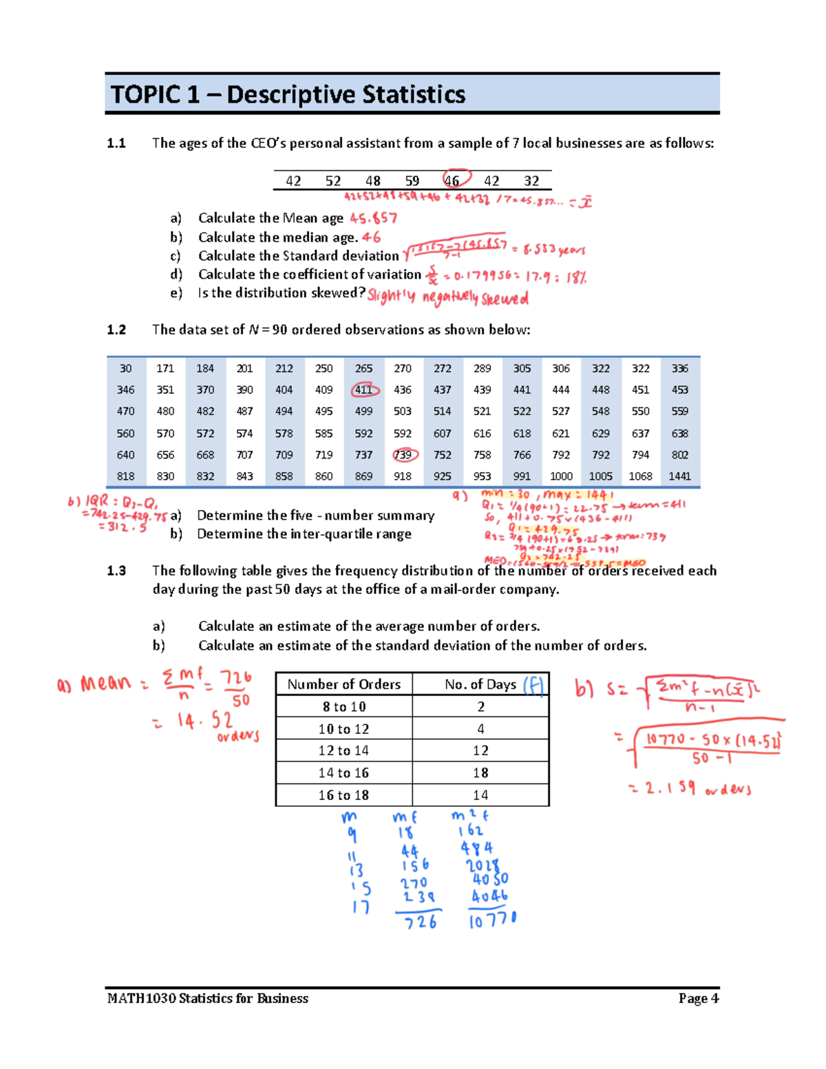 Week 2 - Topic 1 - WEEK 2 NOTES - MATH1030 Statistics for Business Page ...