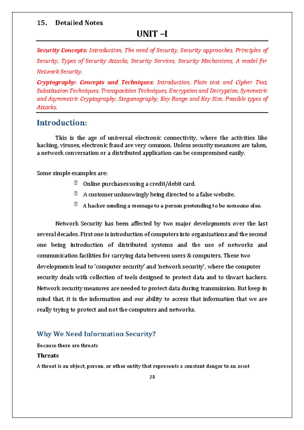 CNS Notes - 15. Detailed Notes UNIT – I Security Concepts: Introduction ...