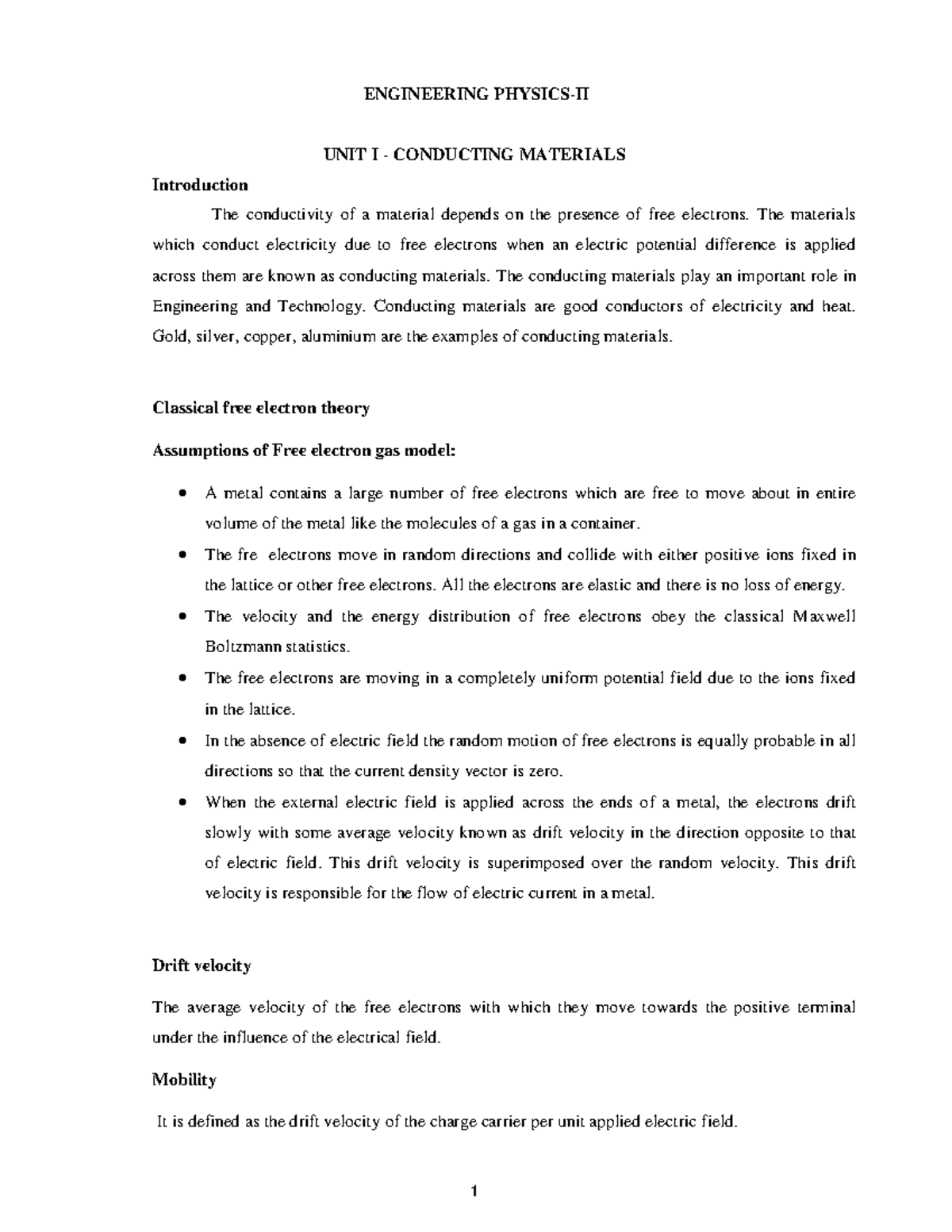 Engg physics - ####### ENGINEERING PHYSICS-II ####### UNIT I - CONDUCTING MATERIALS Introduction ...