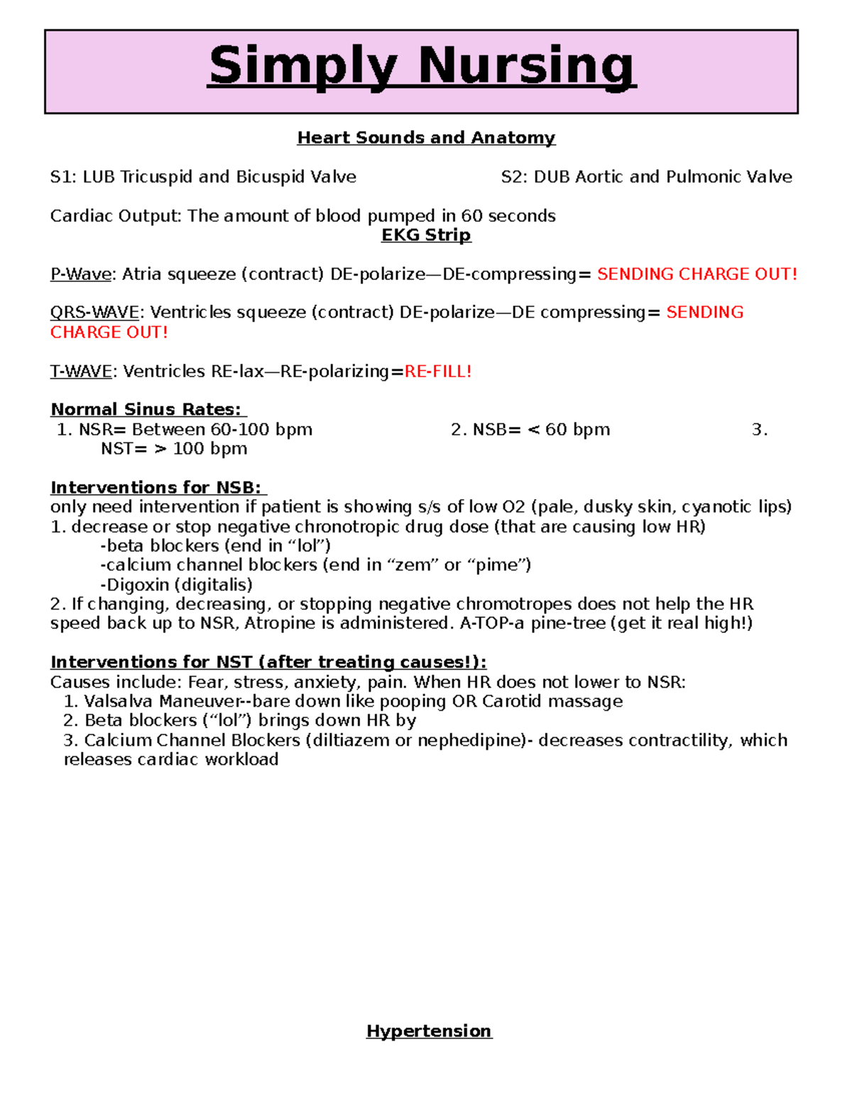 Simply Nursing Hypertension notes - Heart Sounds and Anatomy S1: LUB ...
