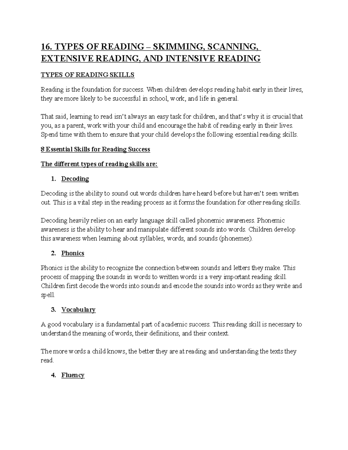 Types OF Reading - 16. TYPES OF READING – SKIMMING, SCANNING, EXTENSIVE ...