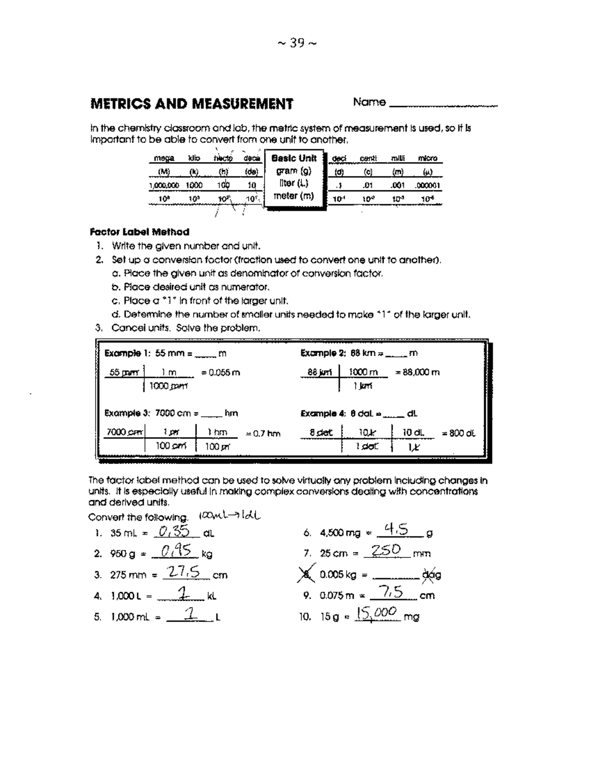 U1 KEY Practice Metric Conversion 2023-09-11 16 04 09 - CHEM 131 - Studocu