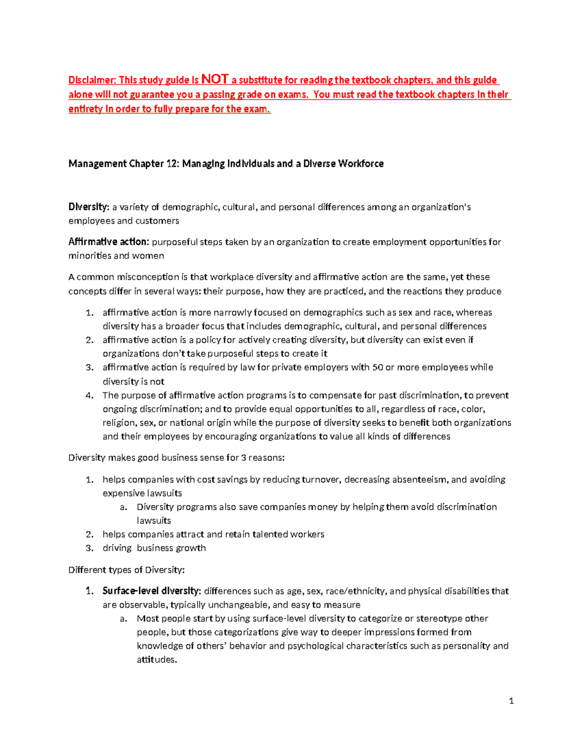 Chapter 12 Study Guide - Disclaimer: This study guide is NOT a ...