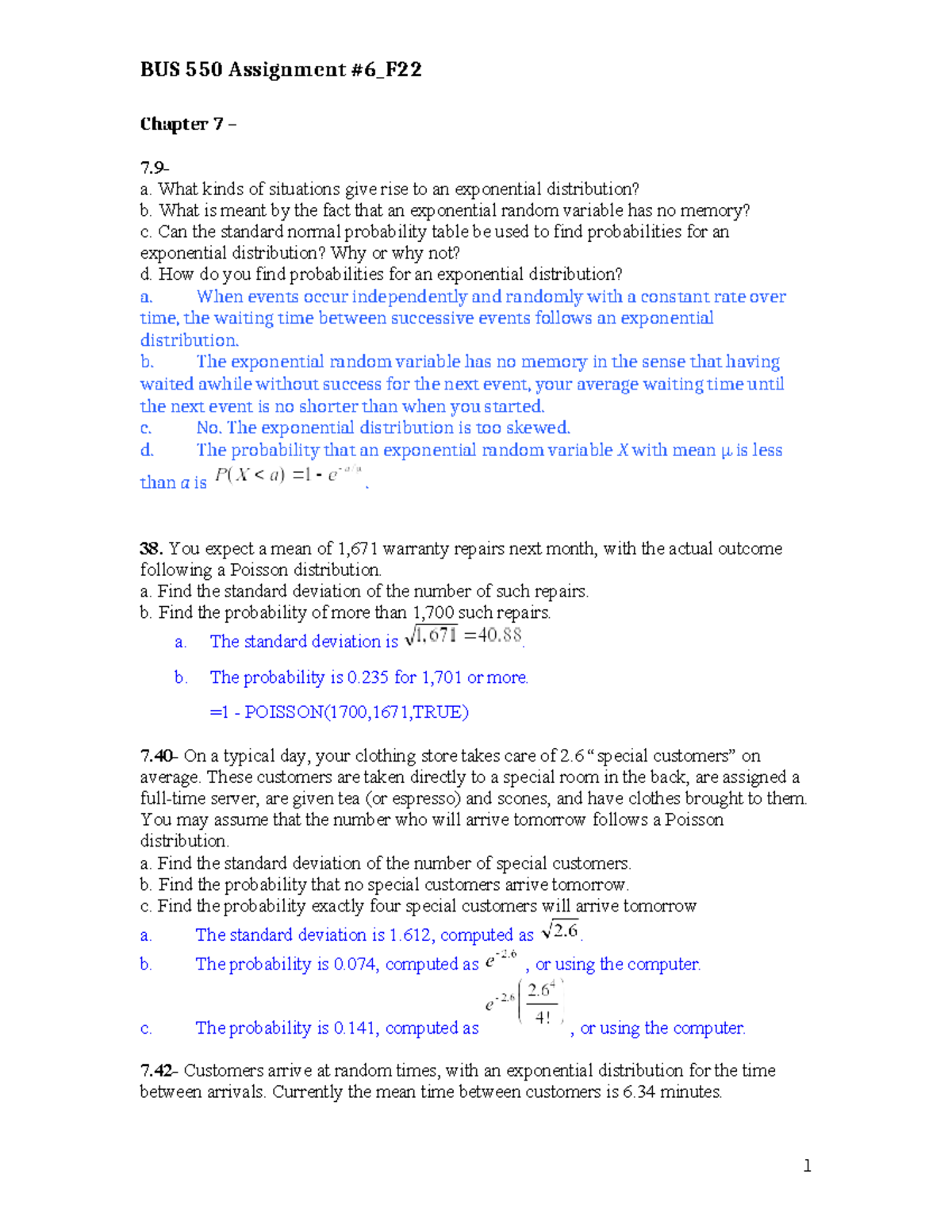 Solutions BUS 550 Assignment #6 F22 - Chapter 7 – 7- a. What kinds of ...