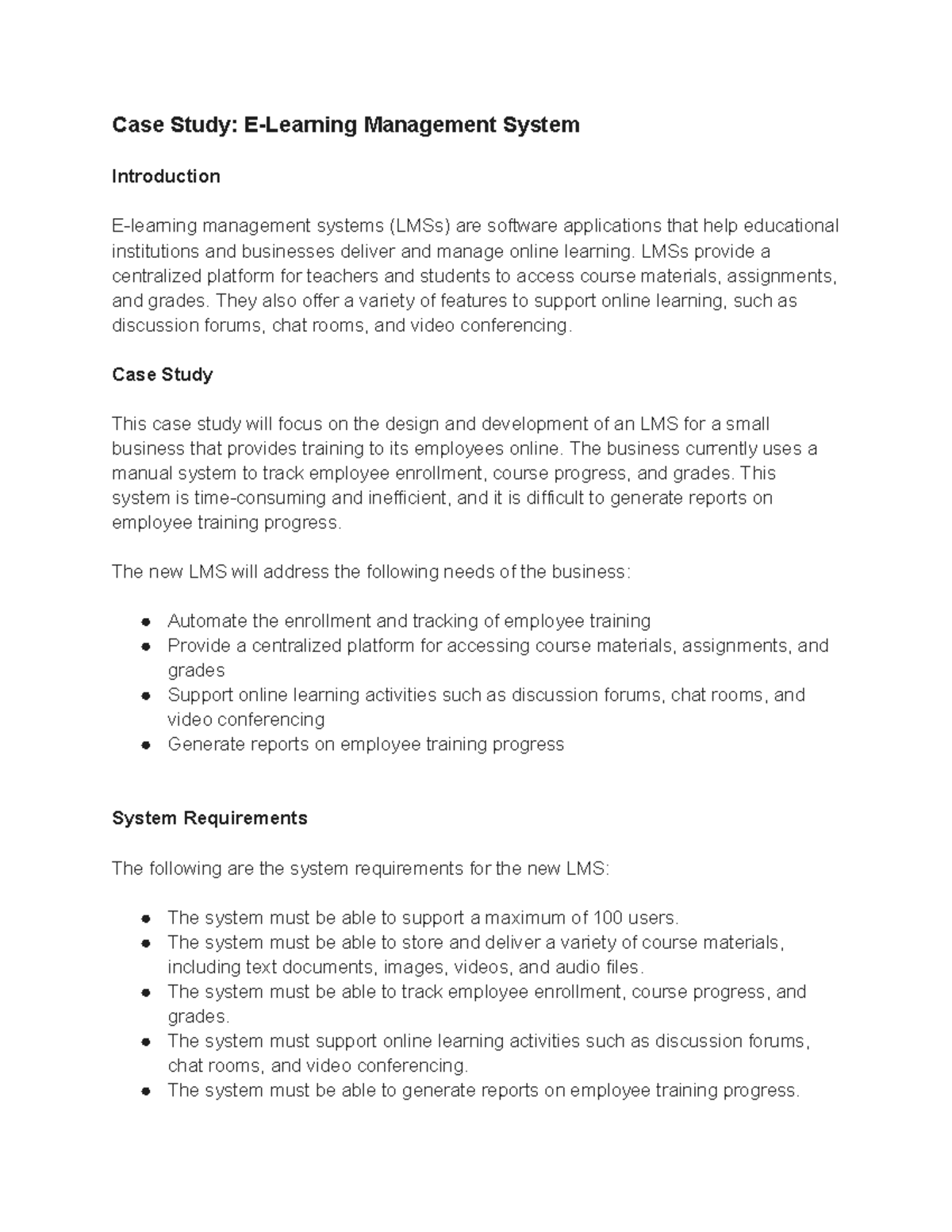 E-Learning Management System-Case-Study - Case Study: E-Learning Management System Introduction ...