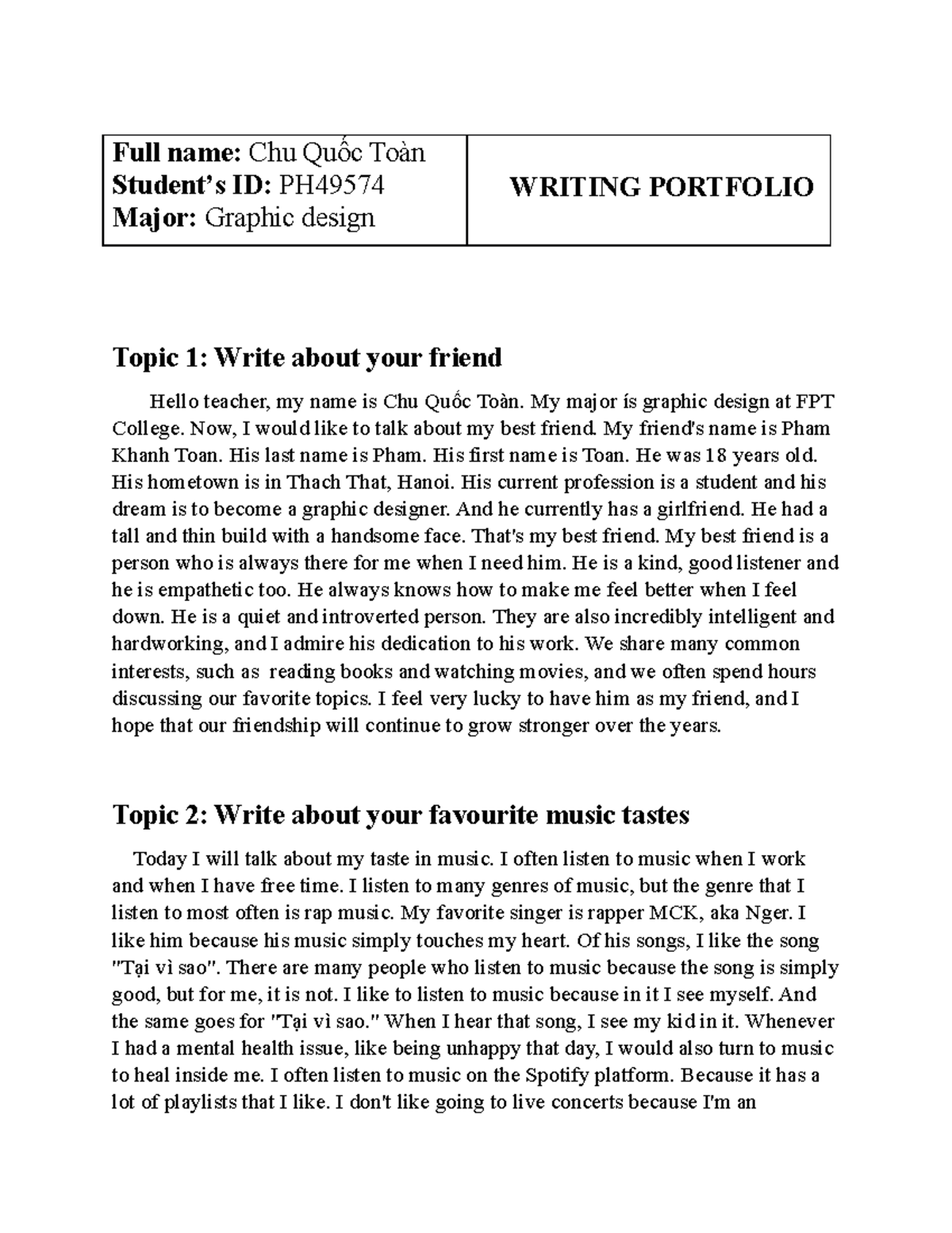 Chu Văn Nguyên_ - Full name: Chu Quốc Toàn Student’s ID: PH Major ...