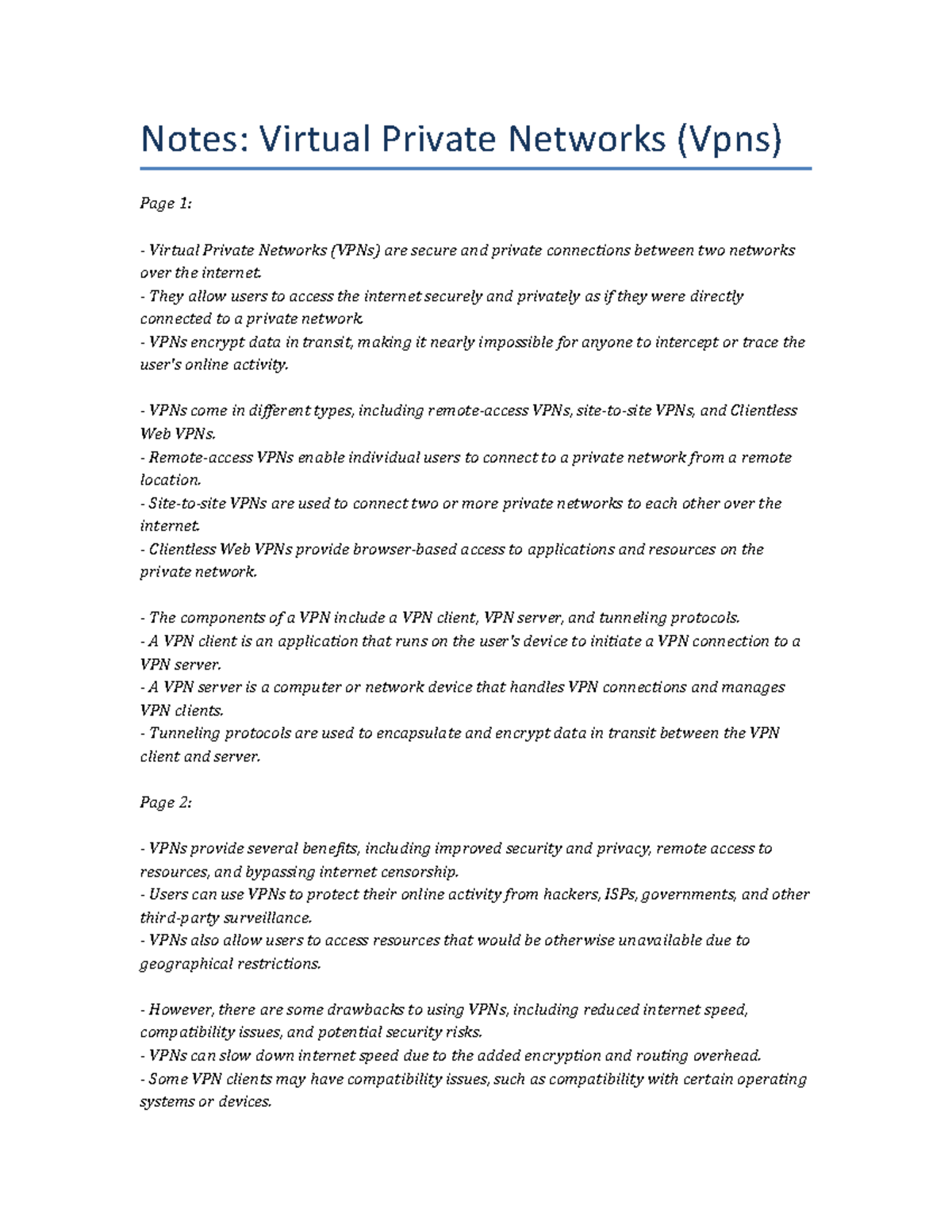 Lecture Notes - Virtual Private Networks (Vpns) - Notes: Virtual ...
