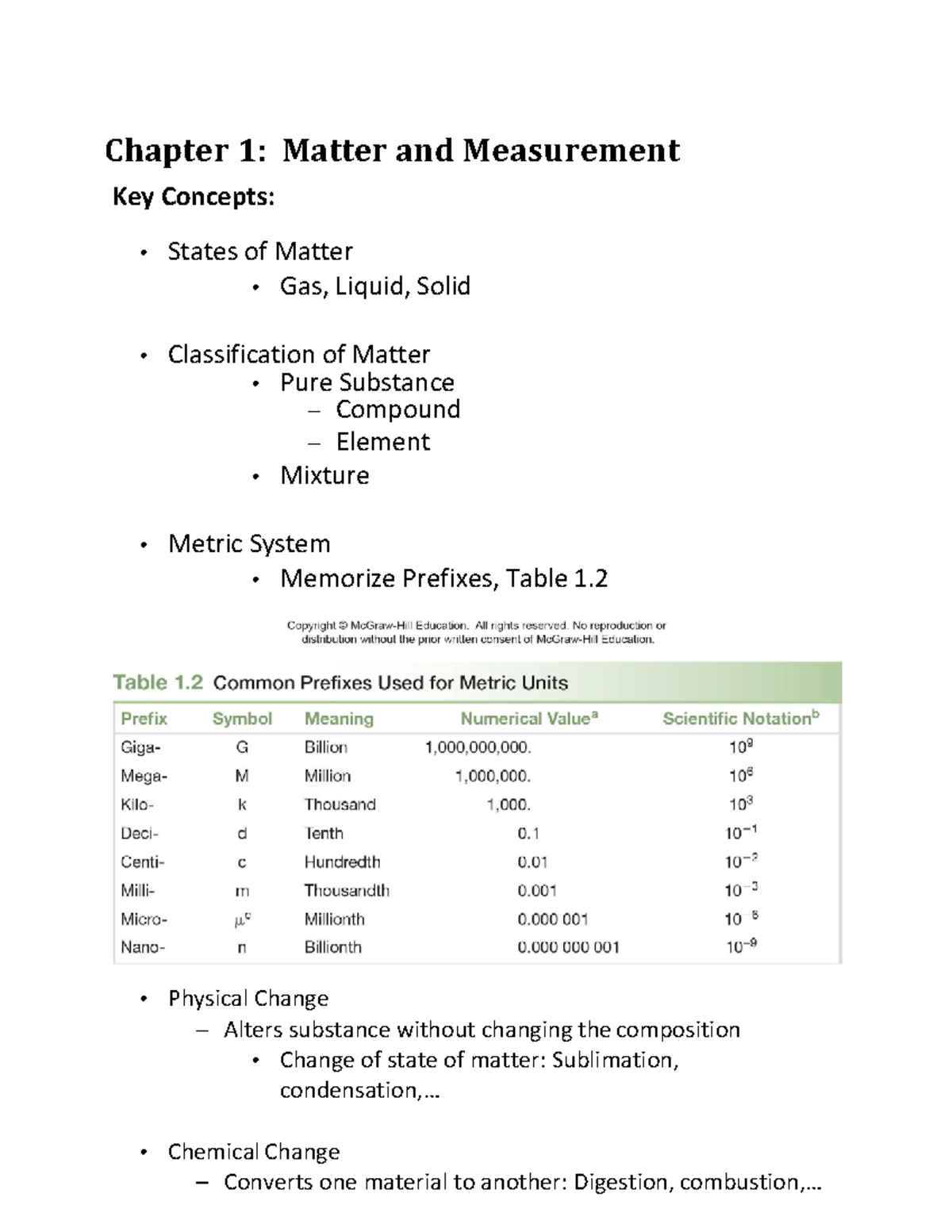 Ch 1 study guide - Fall 2020 - Chapter 1: Matter and Measurement Key ...