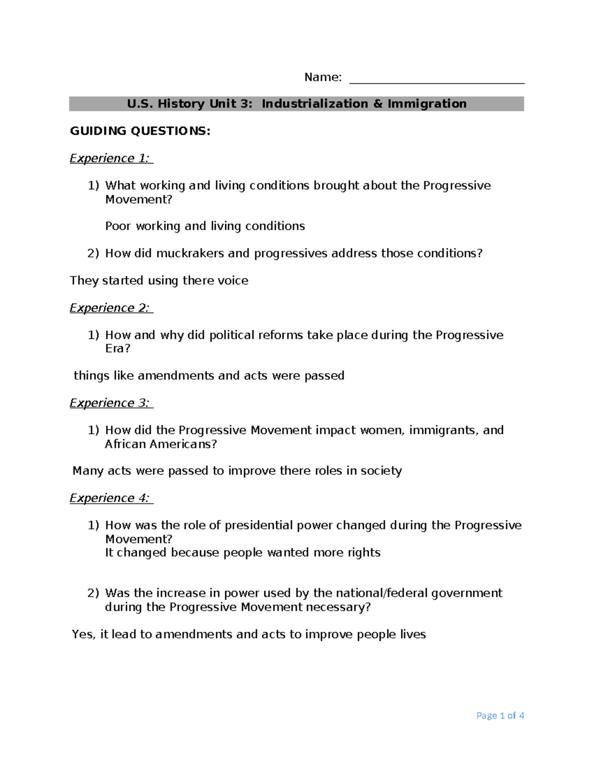 USH Unit 3 Questions-f1f86e-6a6619 - Name ...