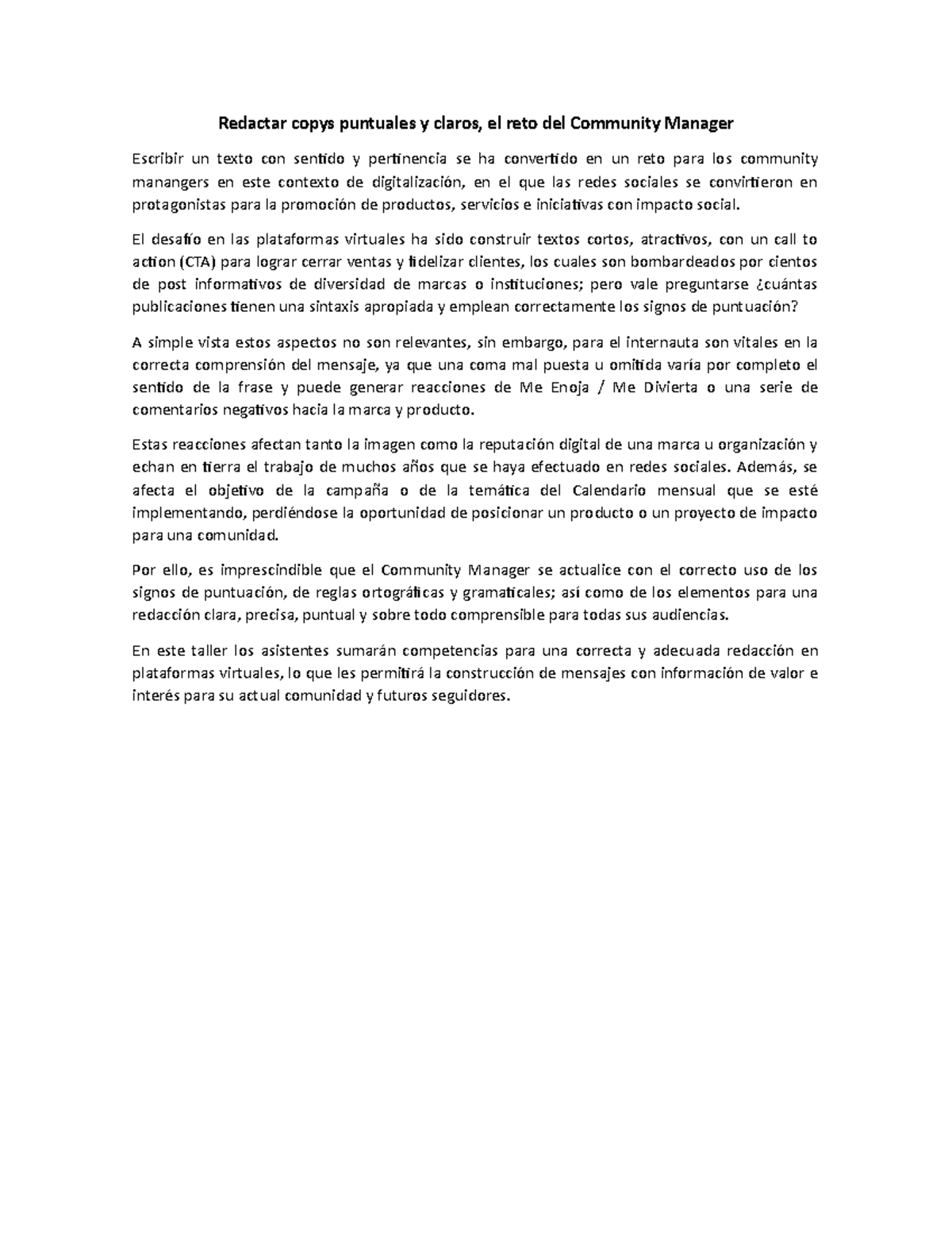 Redactar copys puntuales y claros - El desafío en las plataformas ...