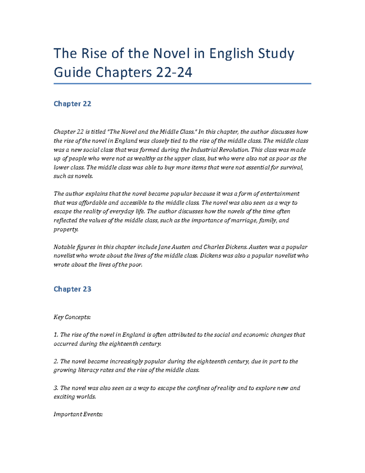 The Rise of the Novel in English Study Guide Chapters 22-24 - The Rise ...
