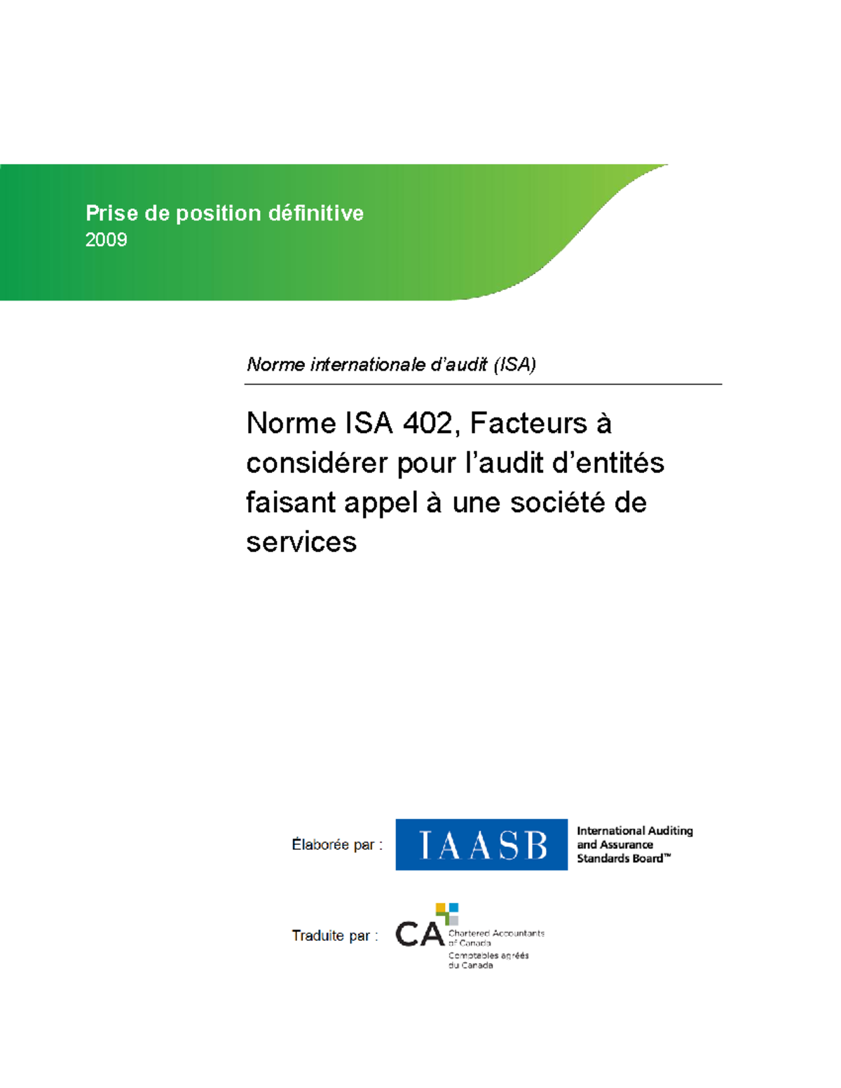 NCA 402 - NORME NCA - IFAC Board Norme internationale d’audit (ISA ...