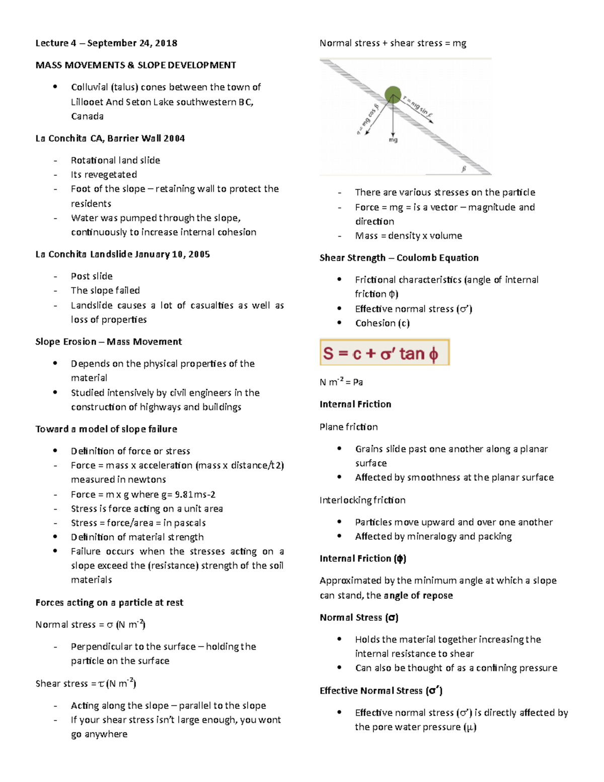 Lecture 4 & 5 - MASS MOVEMENTS & SLOPE DEVELOPMENT - Lecture 4 ...