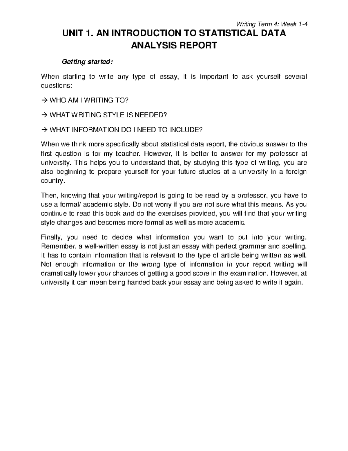 DATA Analysis (Writing) - UNIT 1. AN INTRODUCTION TO STATISTICAL DATA ...