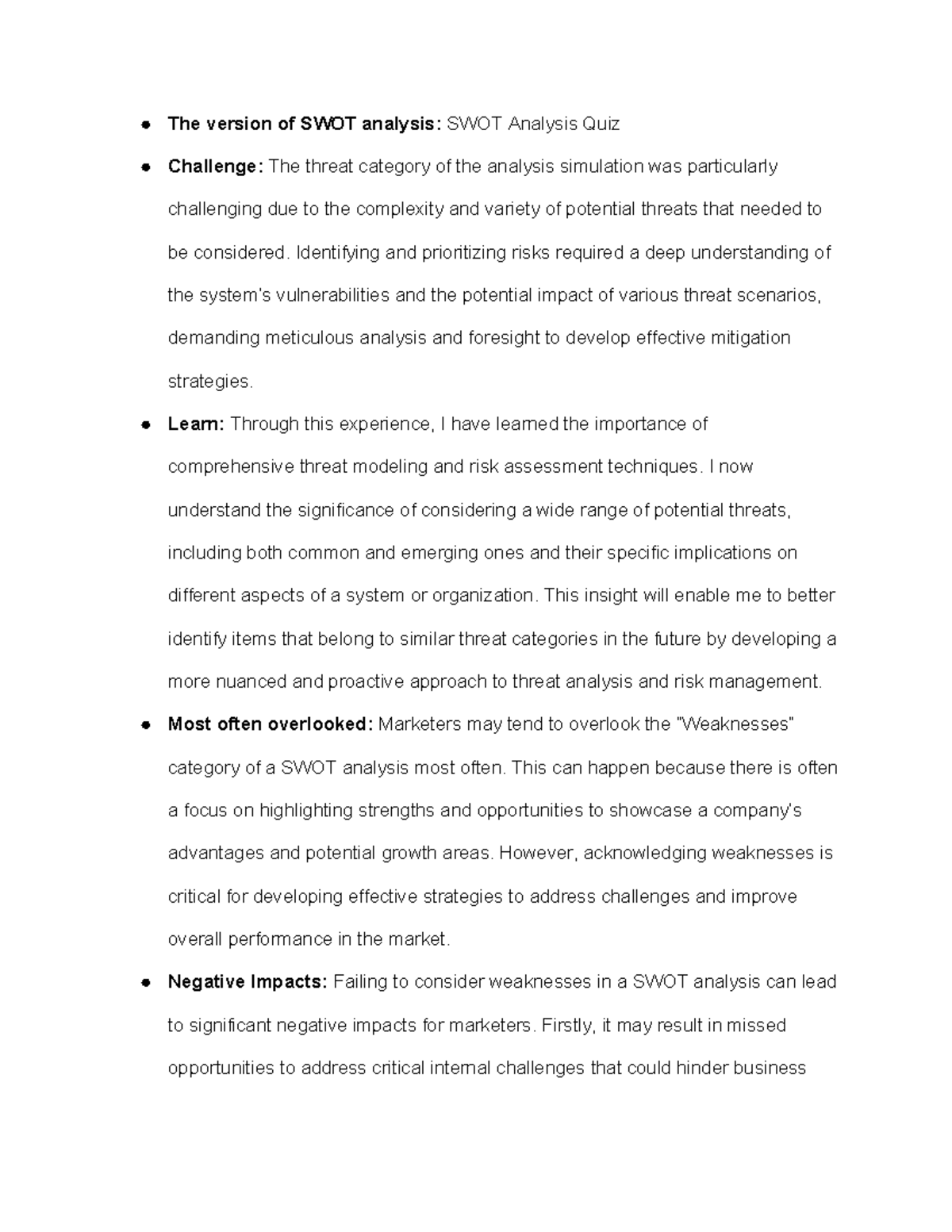 Alexis johnson swot analysis reflection - The version of SWOT analysis ...