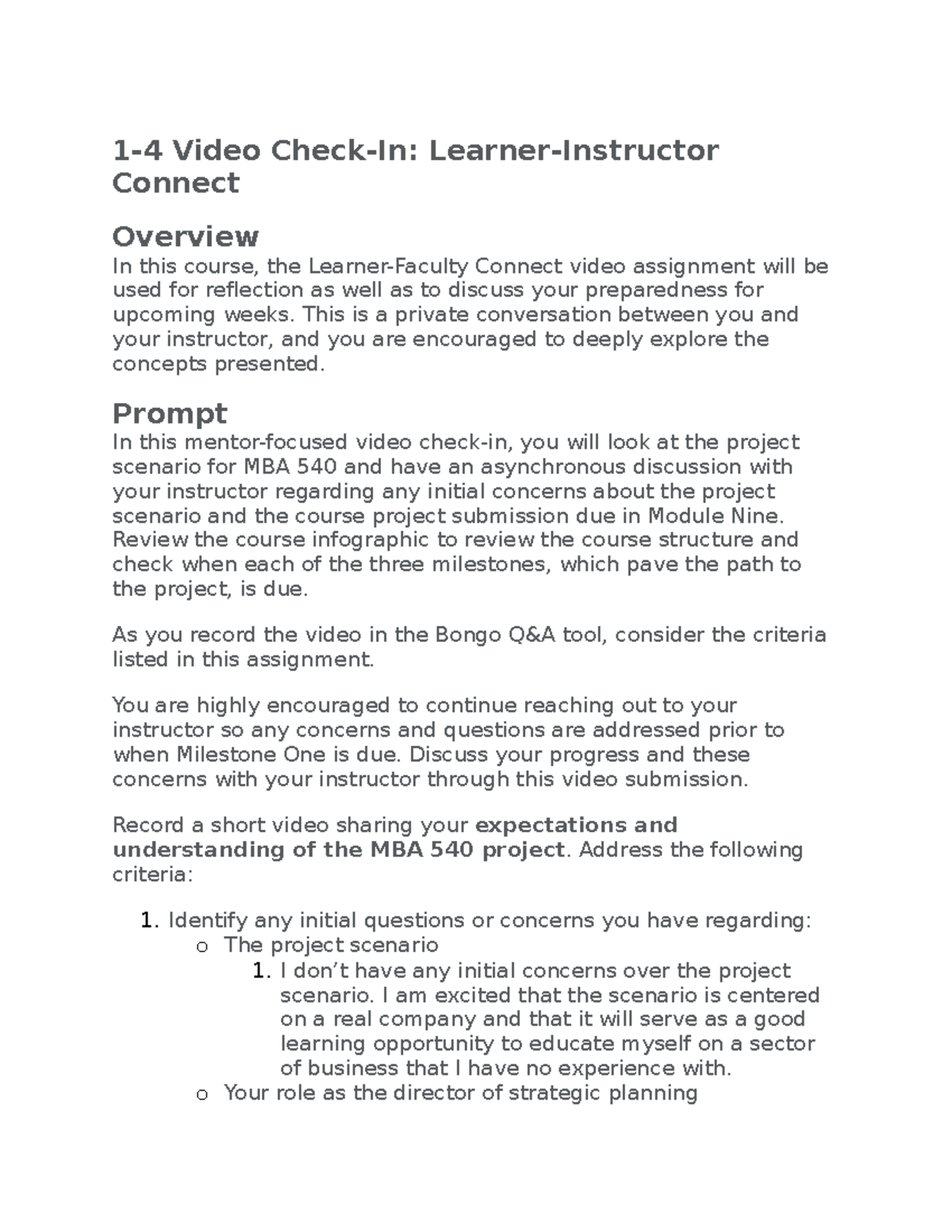 1-4 Video Check-In- Learner-Instructor Connect - 1-4 Video Check-In ...