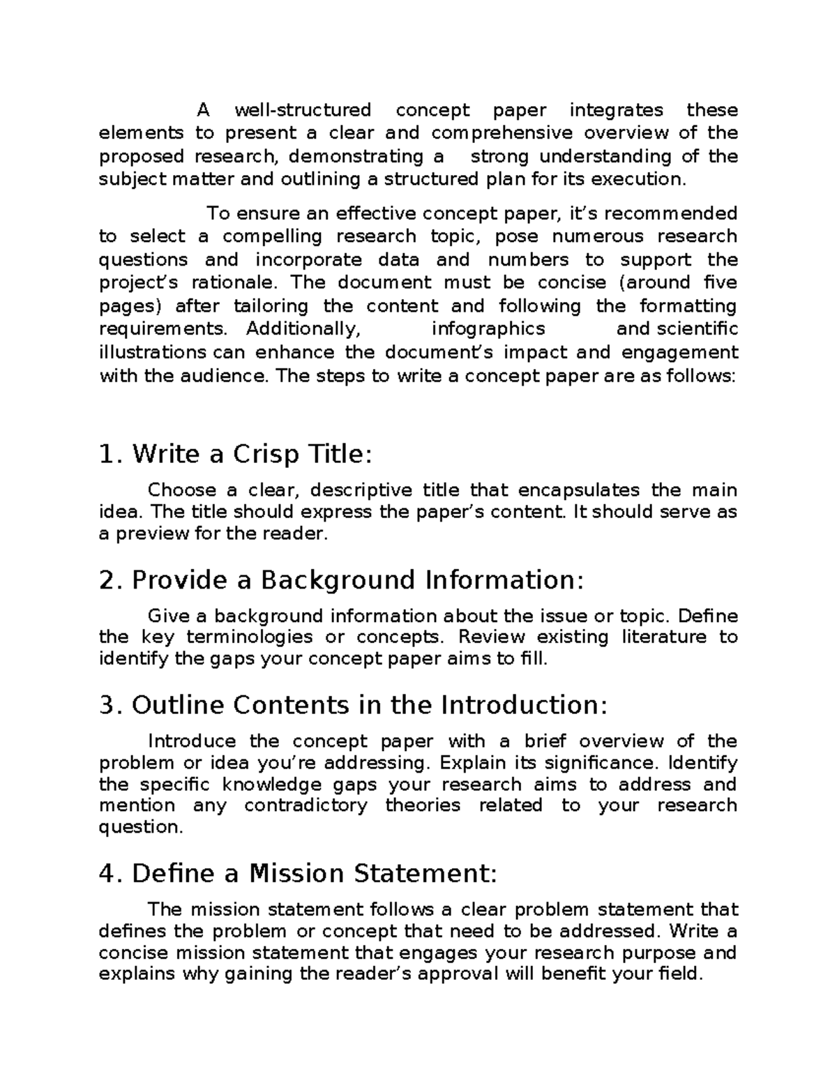 Format of a concept paper - A well-structured concept paper integrates ...