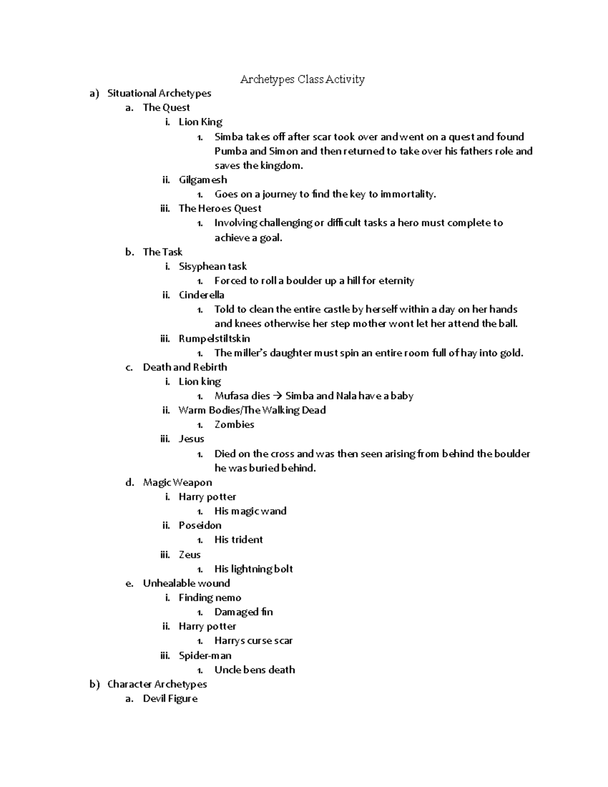 HUM1015 - Archetypes Class Activity - Archetypes Class Activity a ...