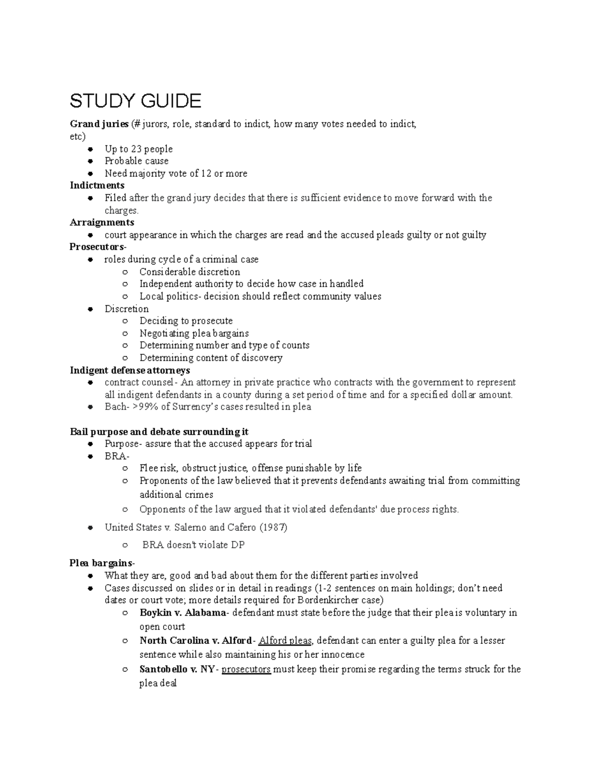 POLS exam 2 SG - Summary Criminal Just Admin - STUDY GUIDE Grand juries ...