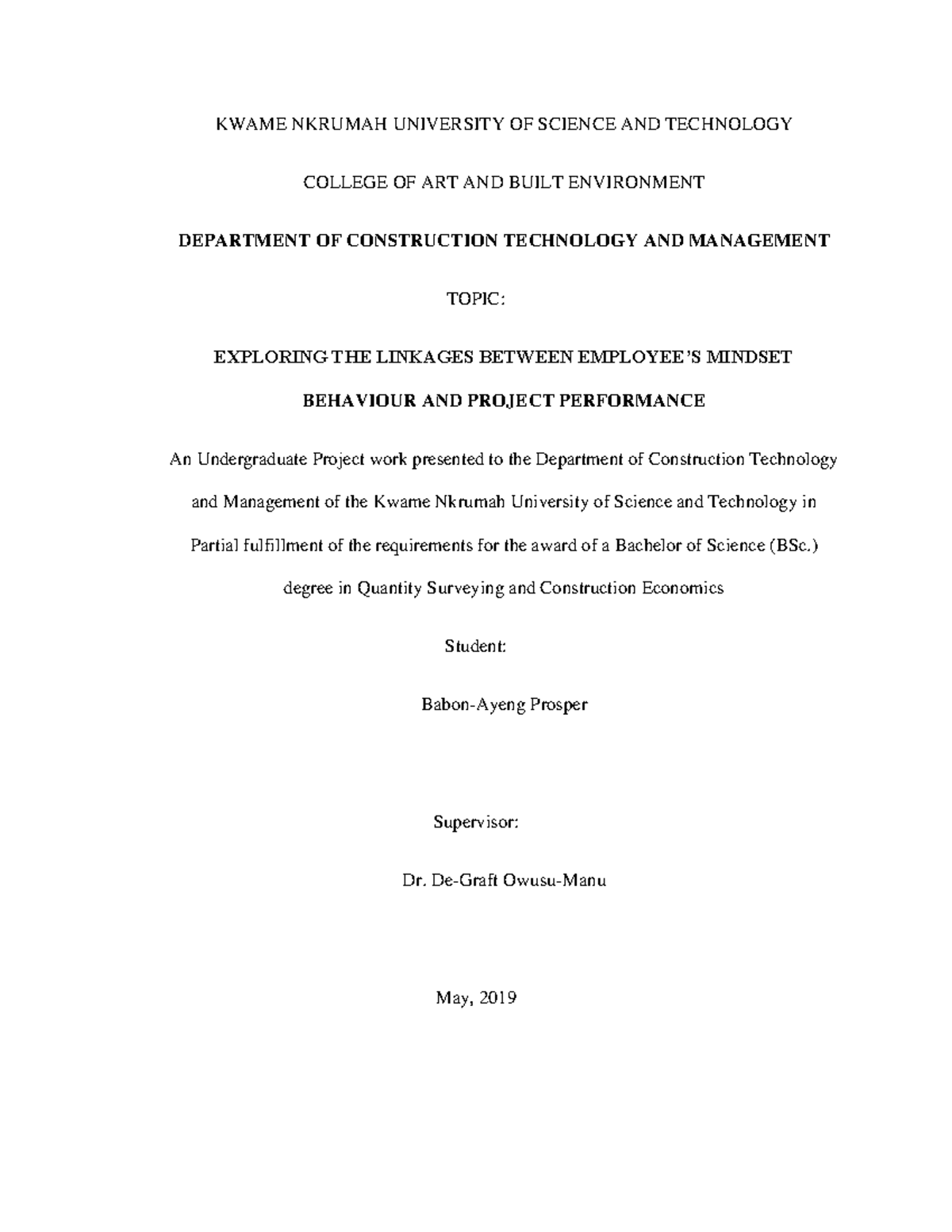 Thesis - KWAME NKRUMAH UNIVERSITY OF SCIENCE AND TECHNOLOGY COLLEGE OF ...
