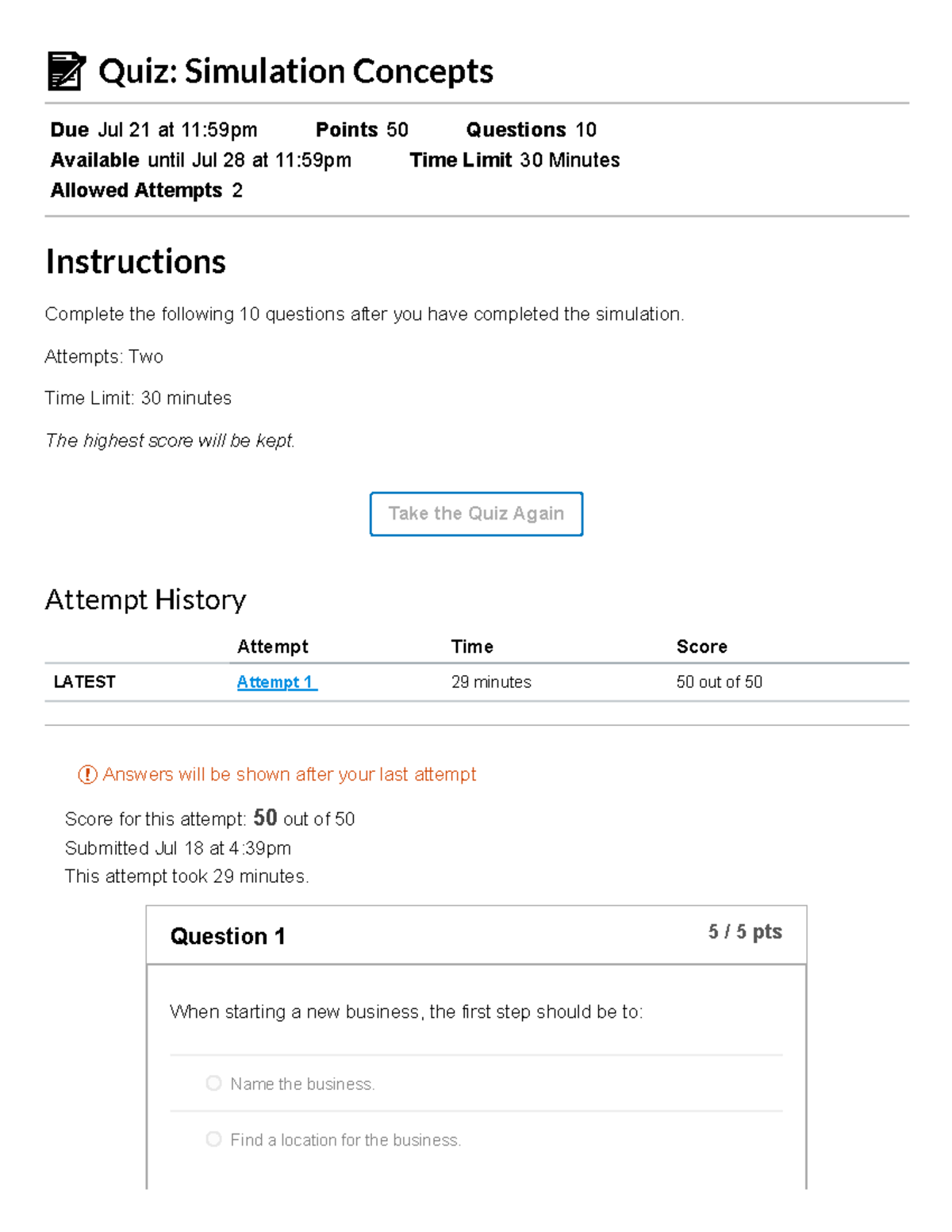 Quiz Simulation Concepts - Complete the following 10 questions after ...