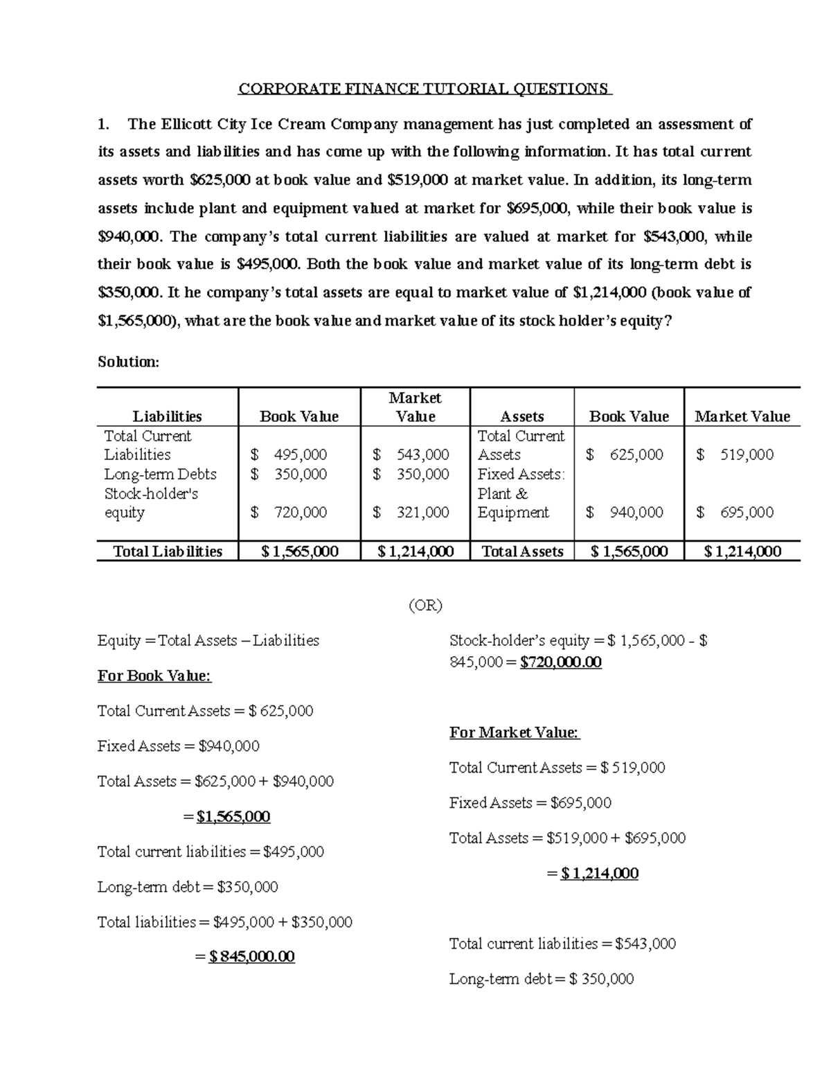 Corporate Finance Week II tutorial questions - CORPORATE FINANCE ...