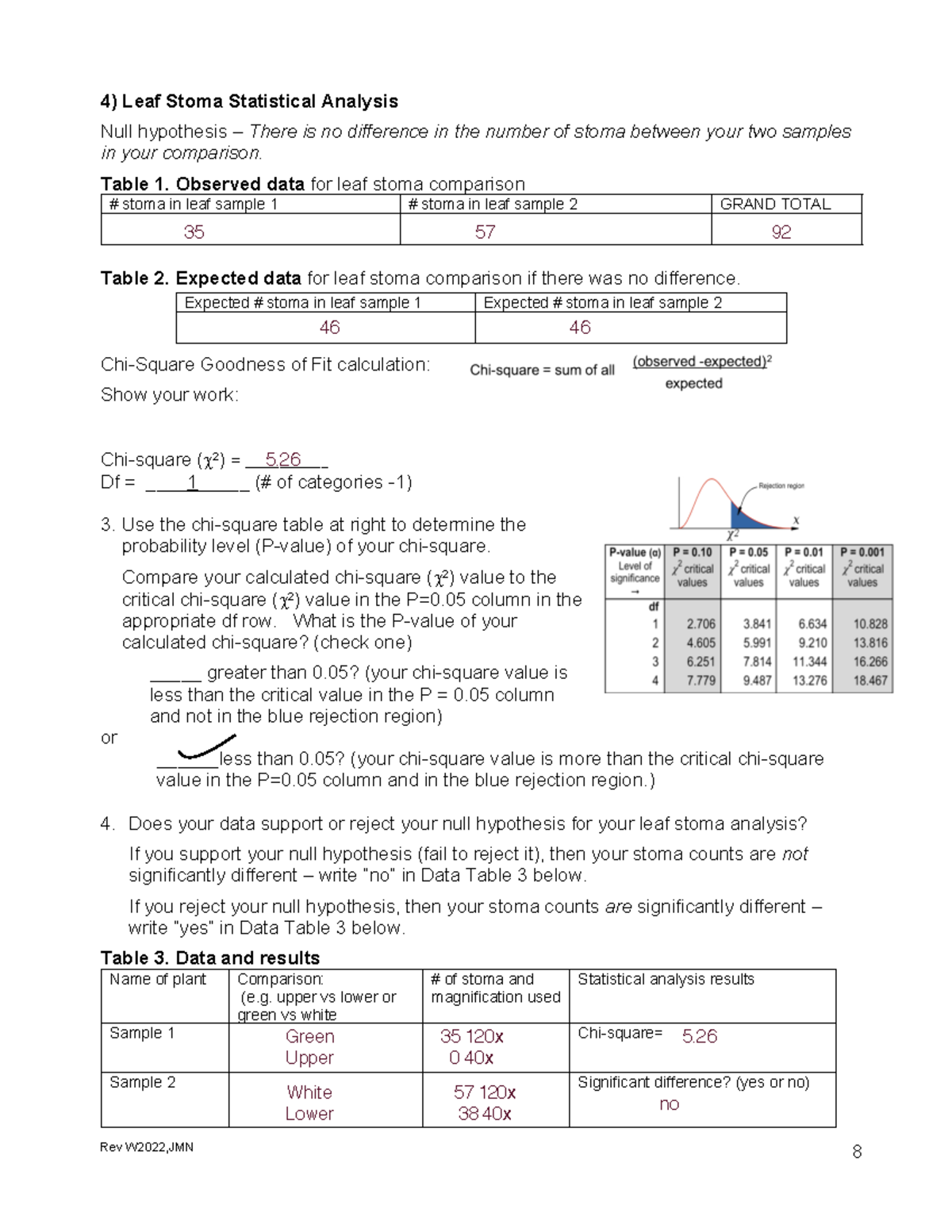 LAB 7 - Leaf Stoma Statistical Analysis, leaf epidermis and guard cell ...