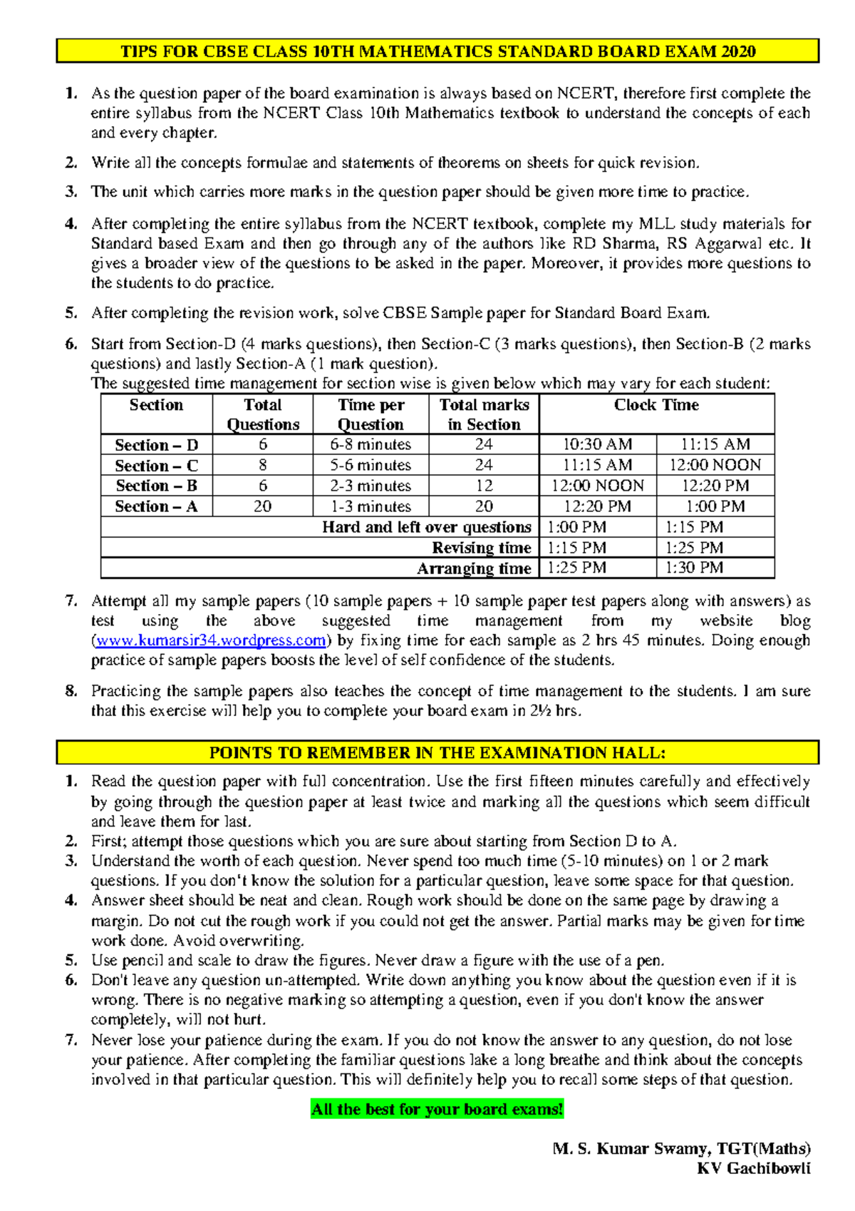 Tips for class x mathematics standard board exam - TIPS FOR CBSE CLASS ...