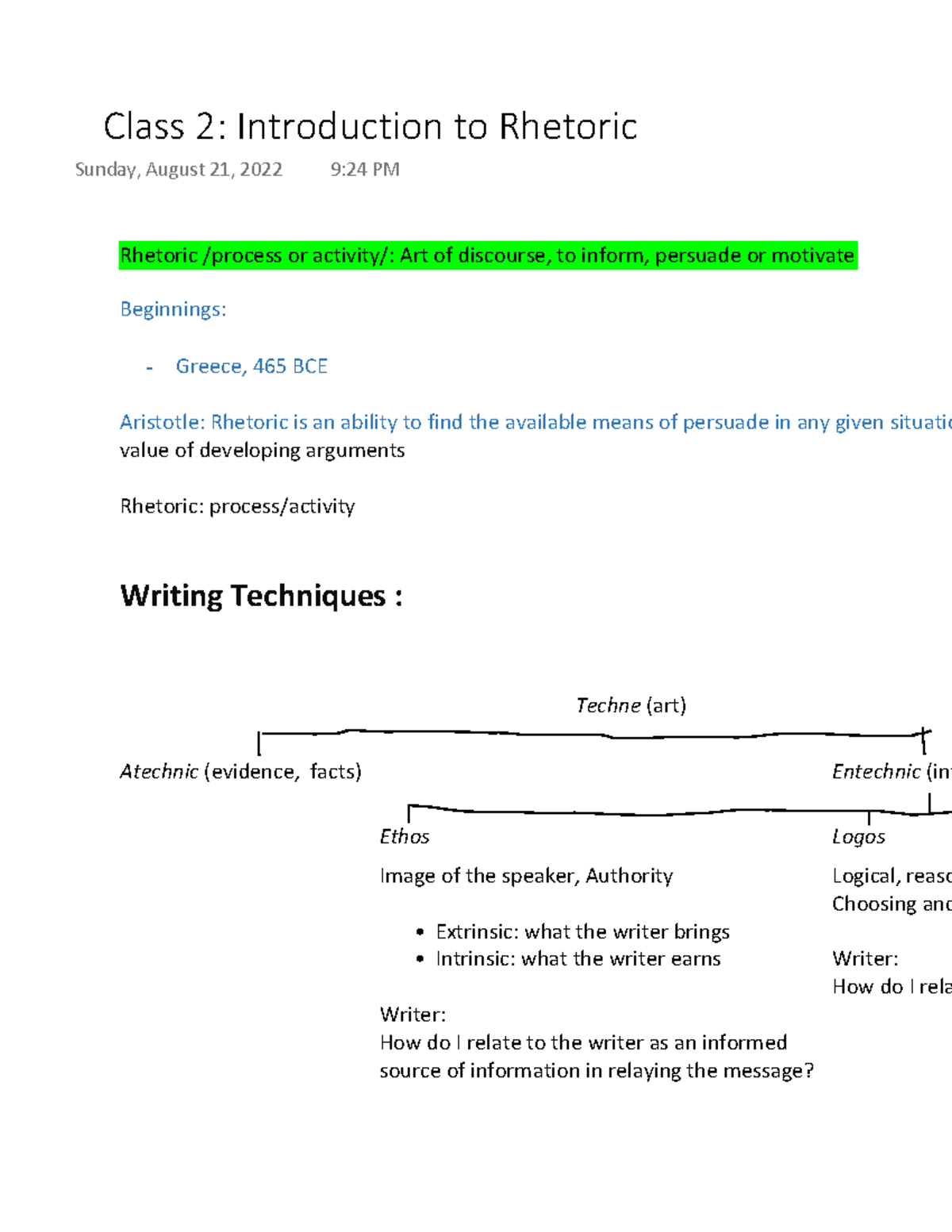 Introduction to Rhetoric - Rhetoric /process or activity/: Art of ...