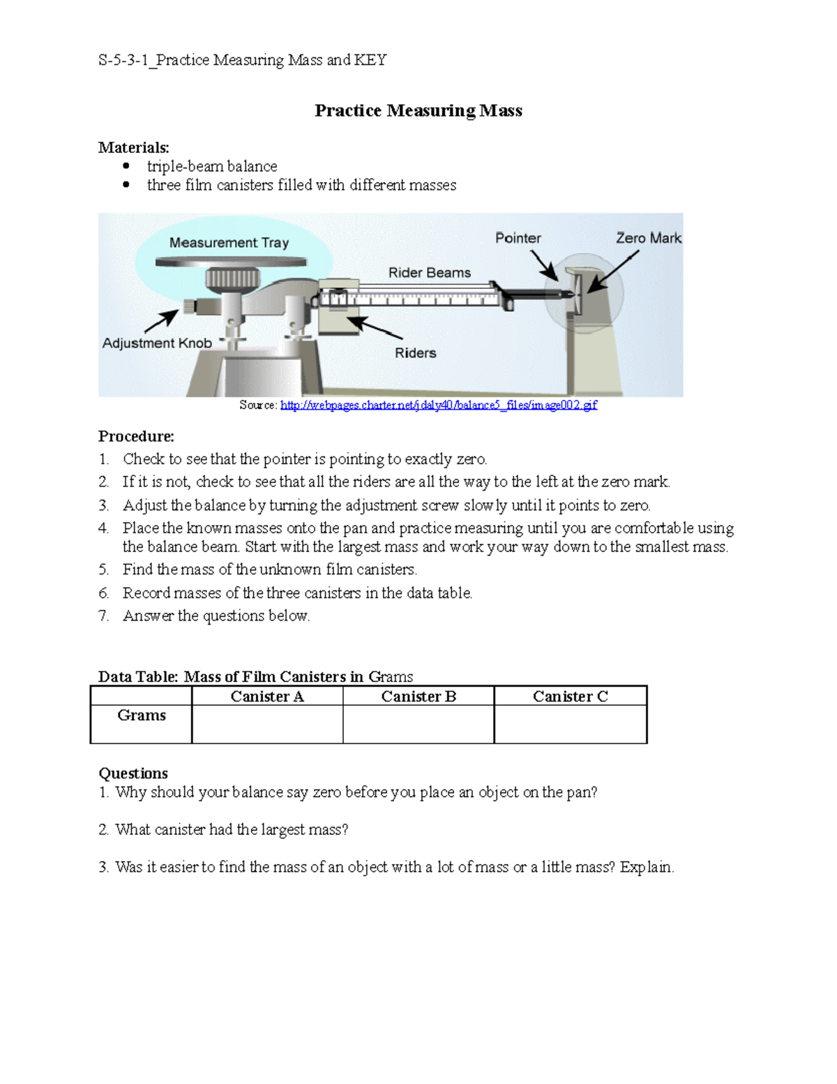 S-5-3-1 Practice Measuring Mass and KEY - S-5-3-1_Practice Measuring ...