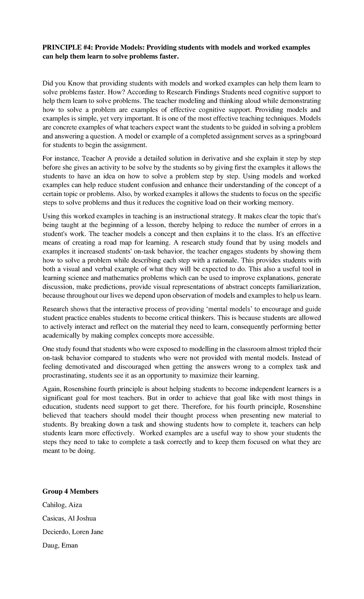 G-4 Principle-4- Activity - PRINCIPLE #4: Provide Models: Providing ...