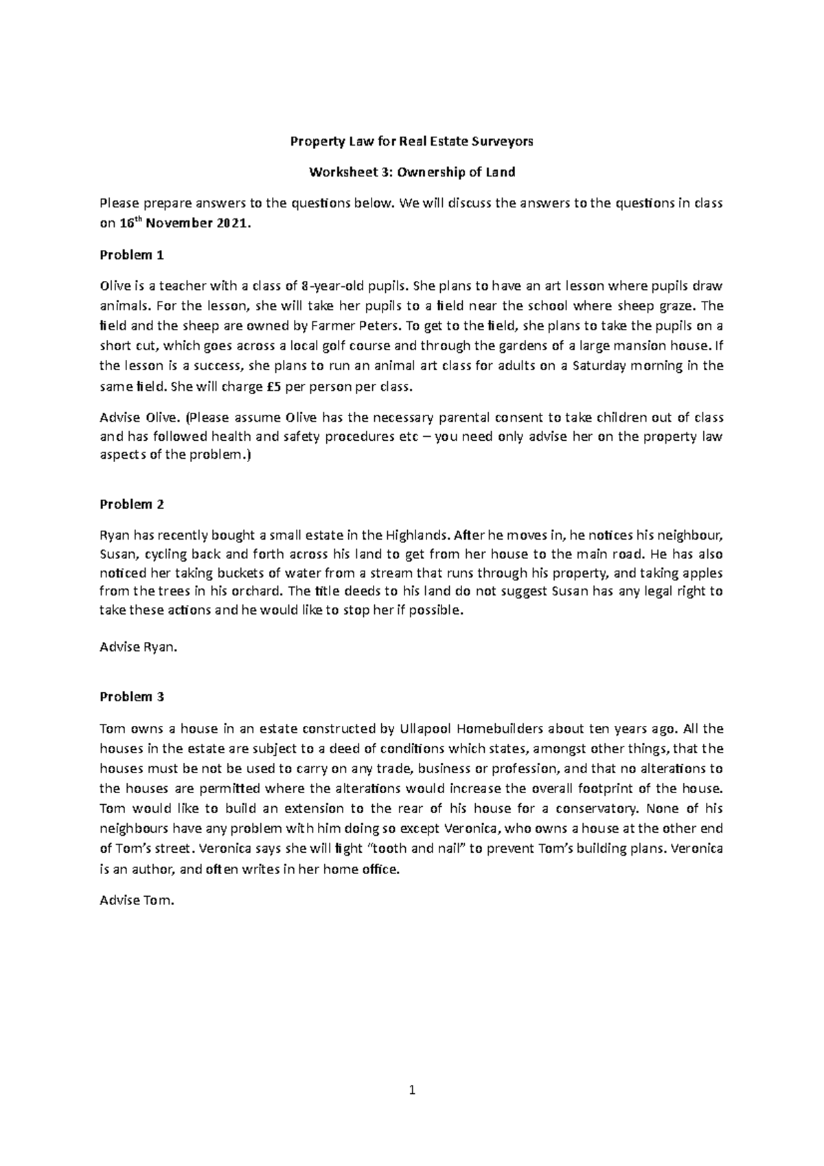 Worksheet 3 - Regulation of Ownership of Land - Property Law for Real ...