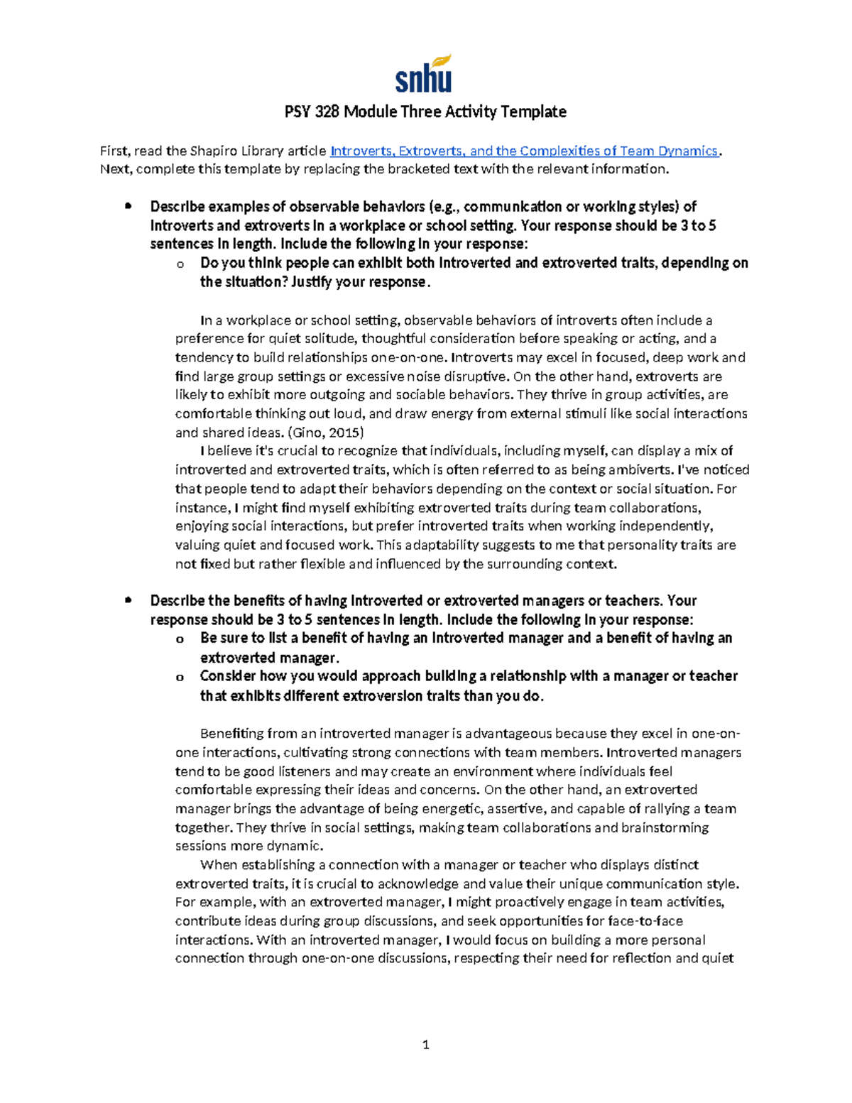 3-2 Activity Introverts, Extroverts, and Team Dynamics - PSY 328 Module ...