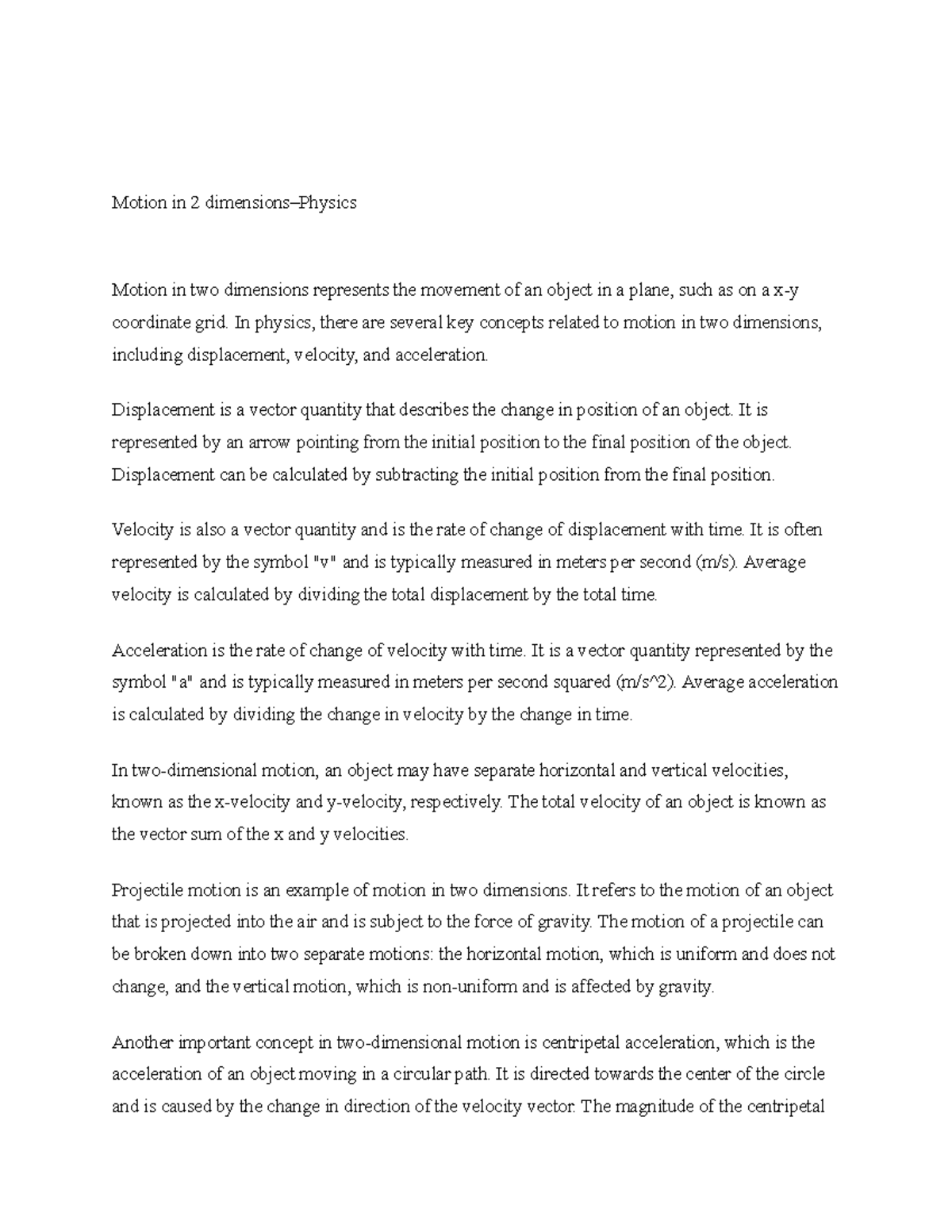 Motion in 2 Dimensions - Motion in 2 dimensions–Physics Motion in two ...