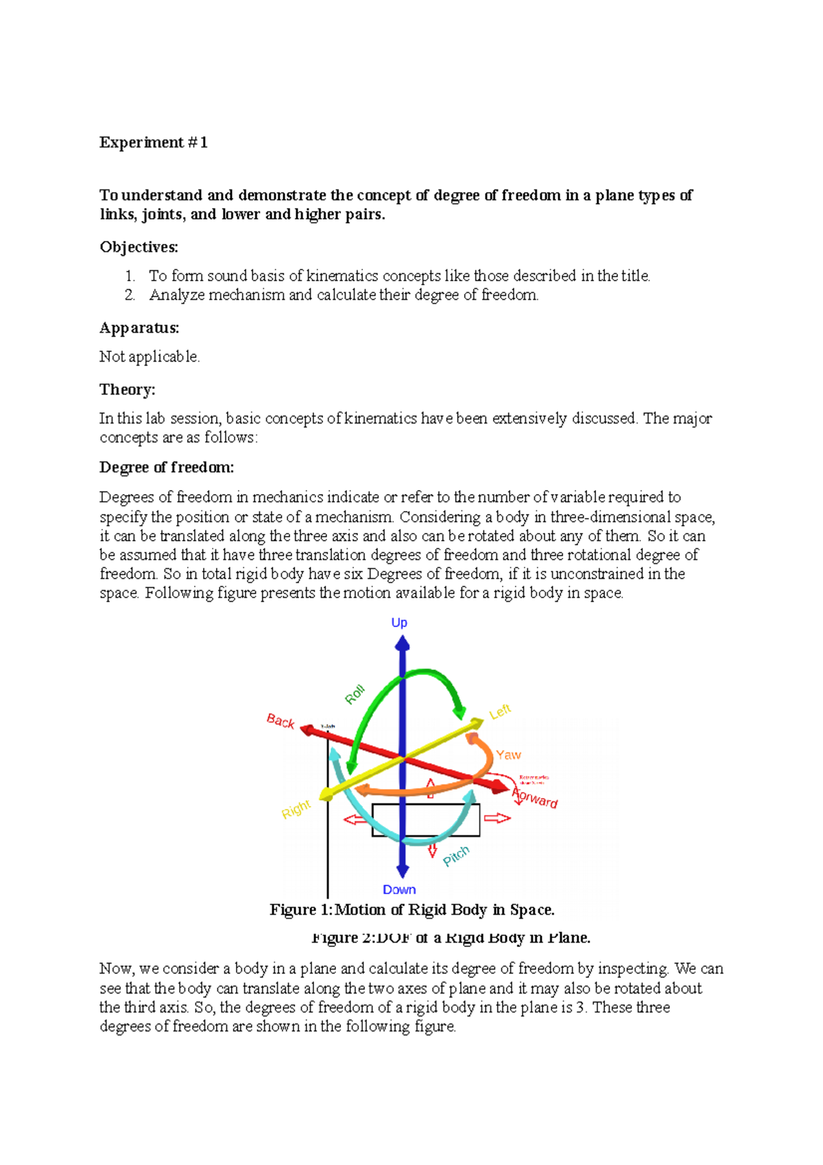 Basic Kinematics Concepts and Kutzbach Equation - Experiment # 1 To ...