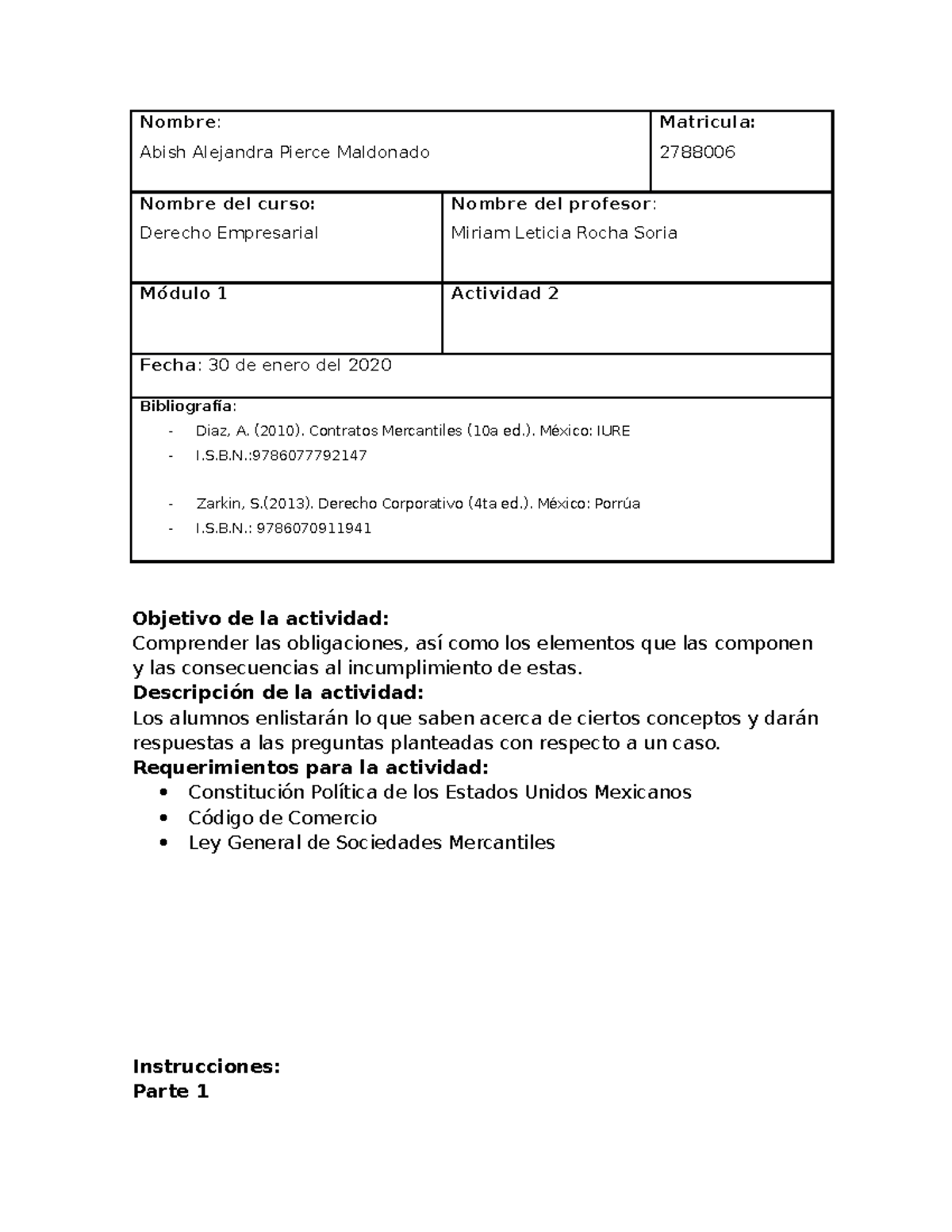 Act2 Derecho empresarial - Nombre: Abish Alejandra Pierce Maldonado ...