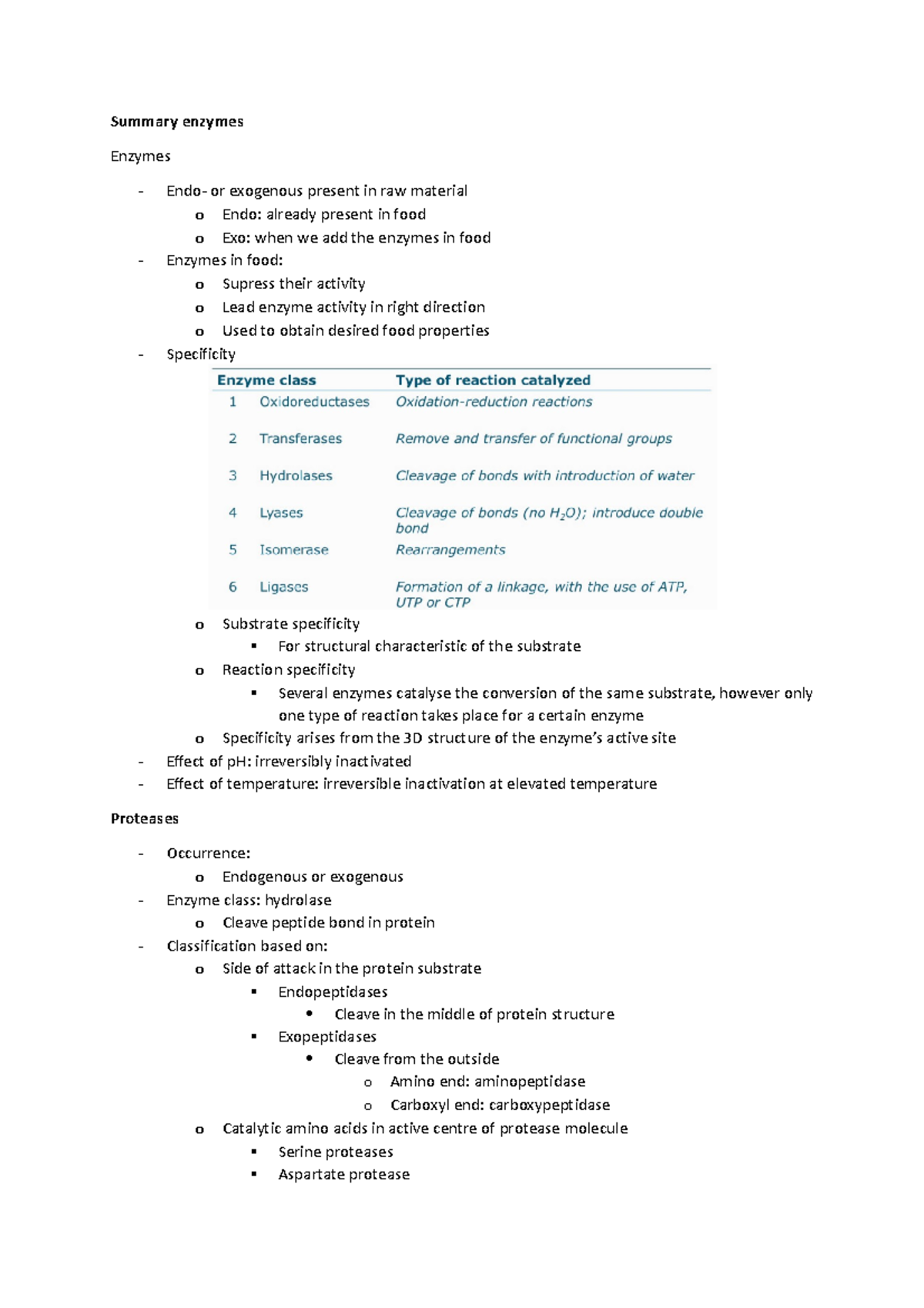 Summary enzymes - Summary enzymes Enzymes - Endo- or exogenous present ...