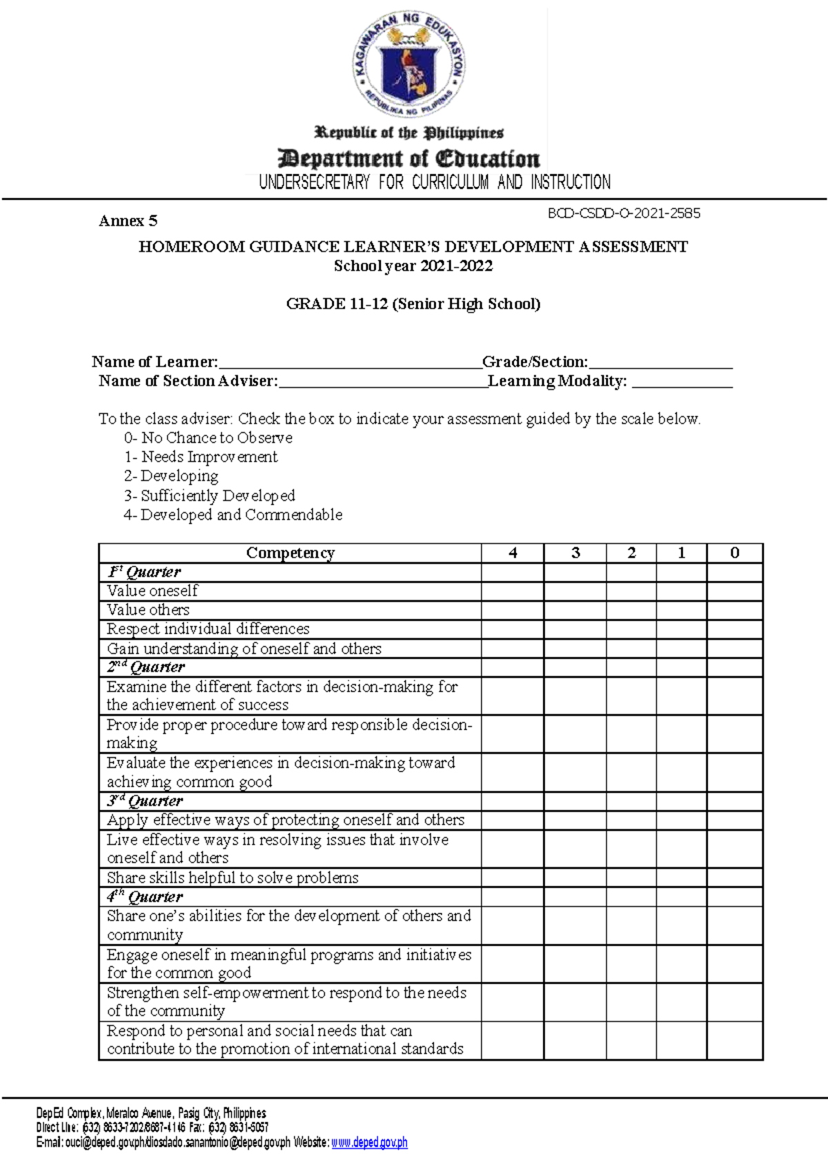 Annex 5 SHS HGP - FOR REFERENCES - Annex 5 HOMEROOM GUIDANCE LEARNER’S ...