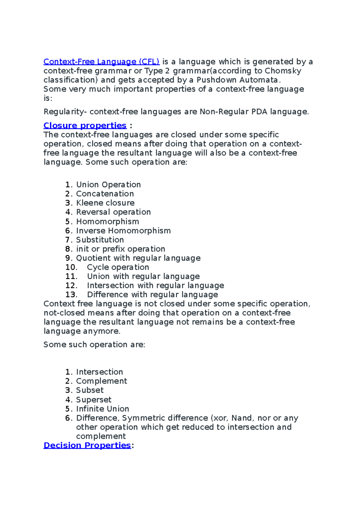 U4 part1 closure properties of CFL - Context-Free Language (CFL) is a language which is ...