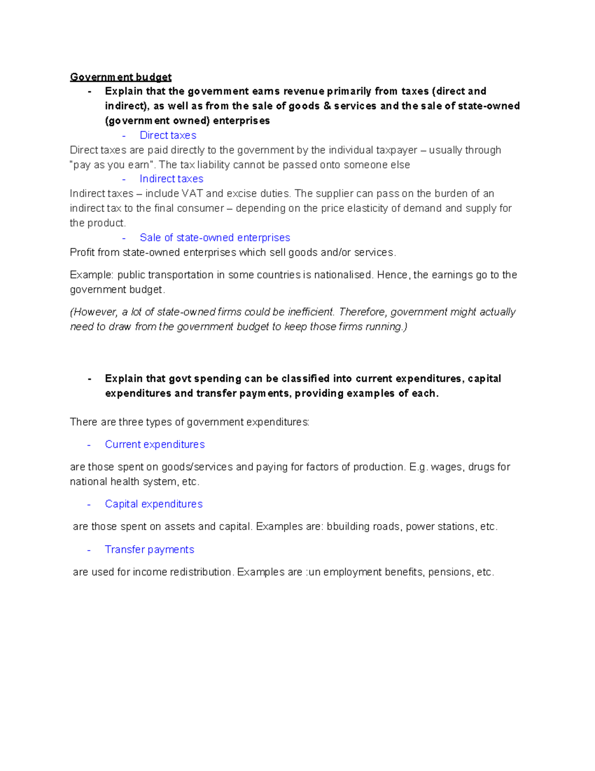 Fiscal Policy Notes - Government budget - Explain that the government ...