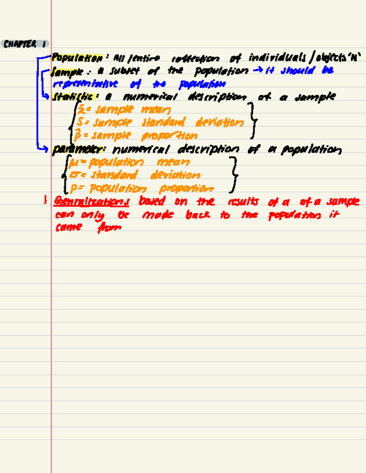 Review Outlines - ch 1 notes - CHAPTER I Population : All entire ...