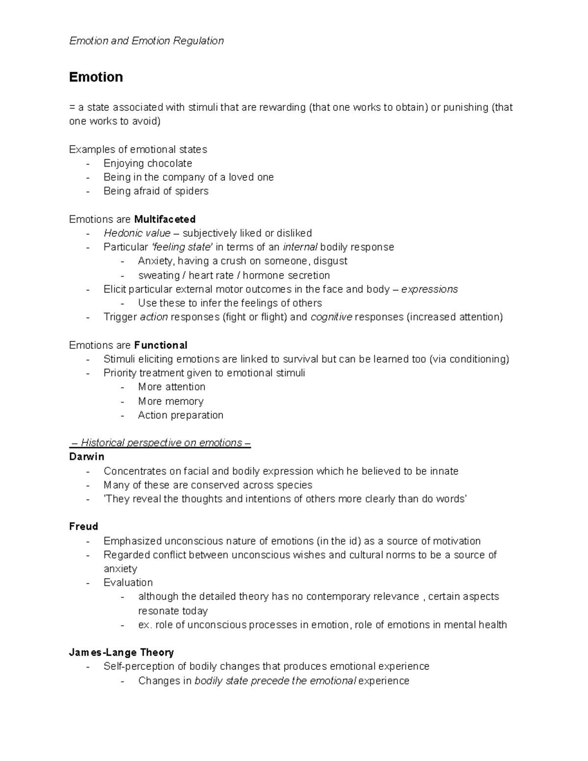 Emotion and Emotion Regulation - Emotion = a state associated with ...