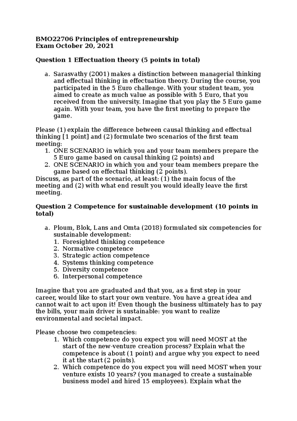 Example of an exam BMO22706 exam 2021 - BMO22706 Principles of ...