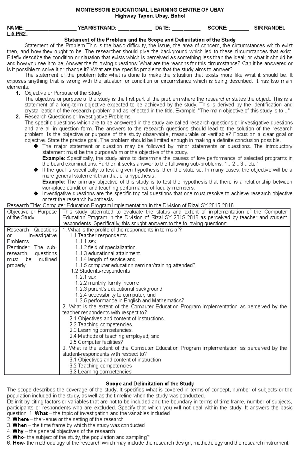 Module 5 - NOTES - MONTESSORI EDUCATIONAL LEARNING CENTRE OF UBAY ...