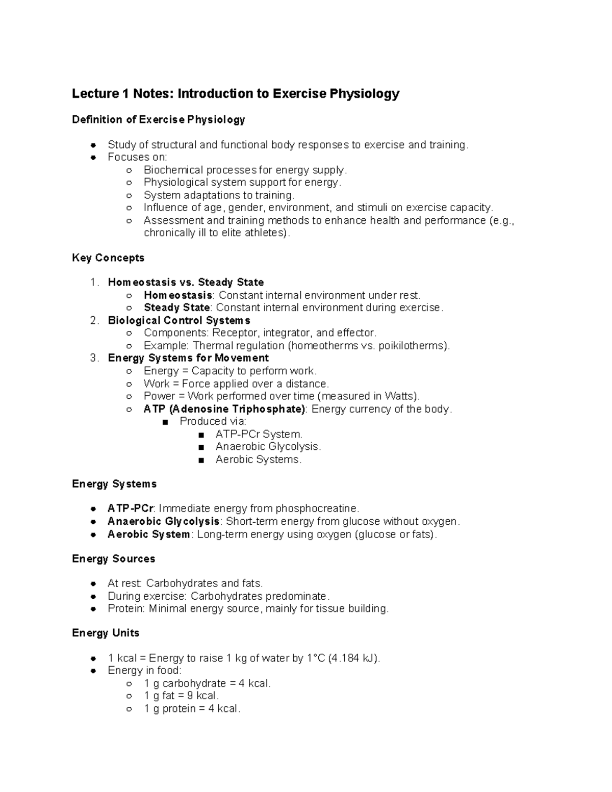 Lecture 1 notes for Ex Phys - Lecture 1 Notes: Introduction to Exercise ...