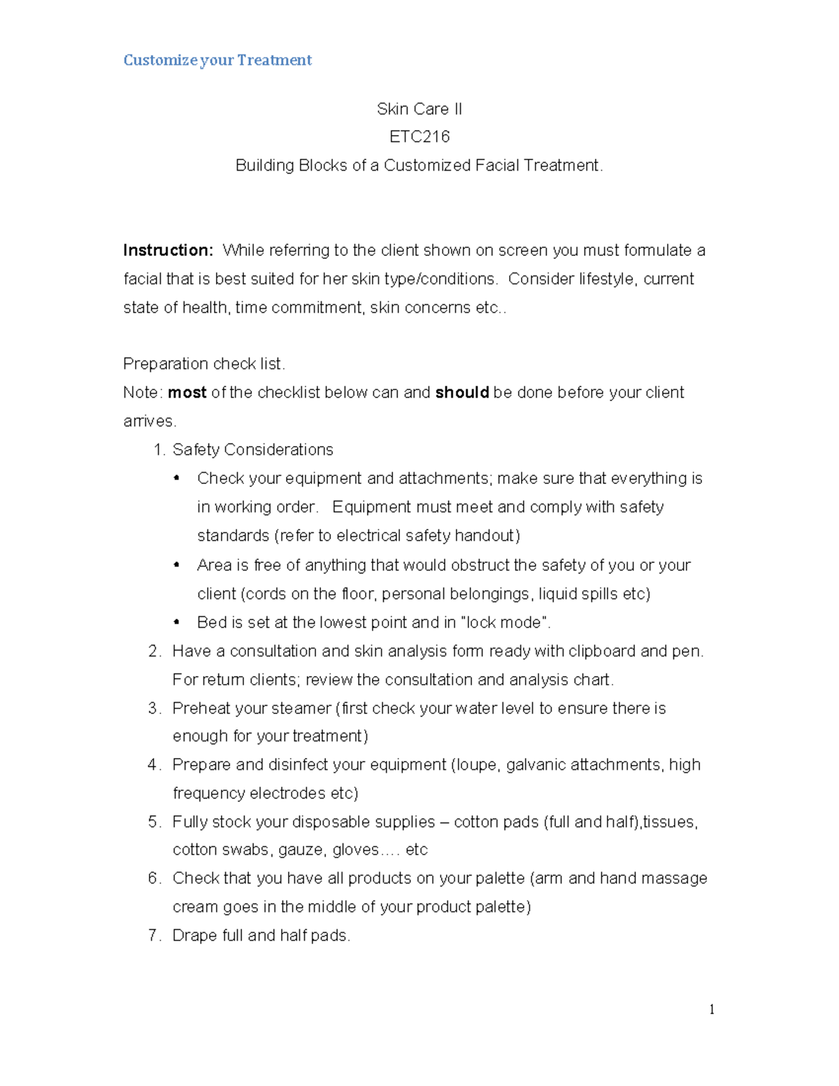 Facial Steps ETC216 - it is skin care lecture - Skin Care II ETC ...